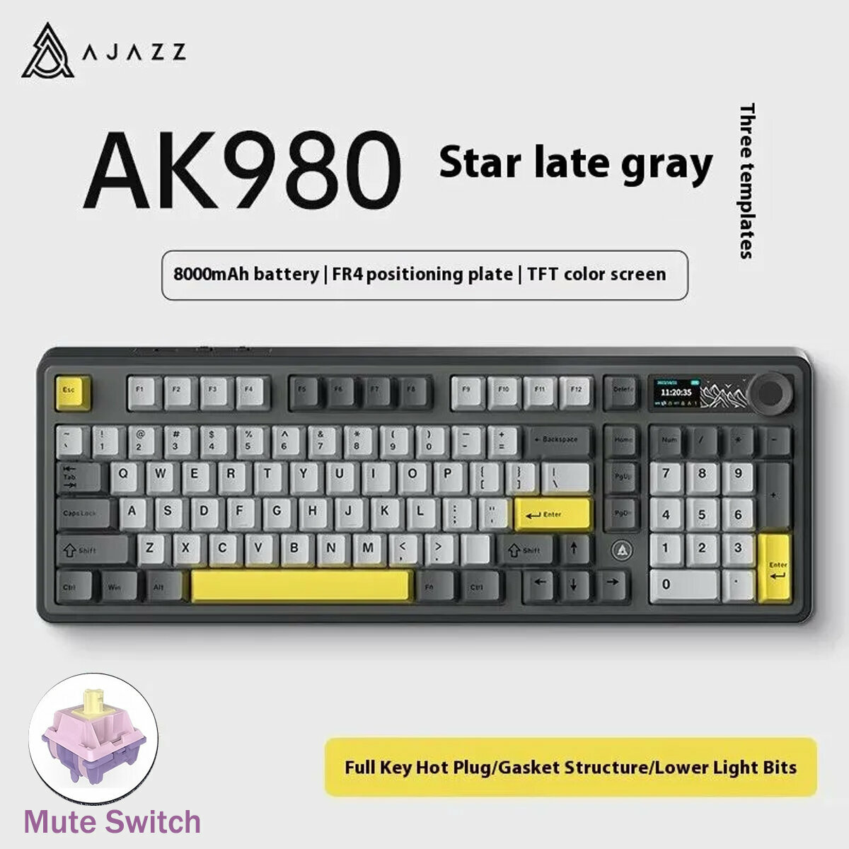 Ajazz AK980 Игровая клавиатура беспроводная , Русская раскладка, star late gray