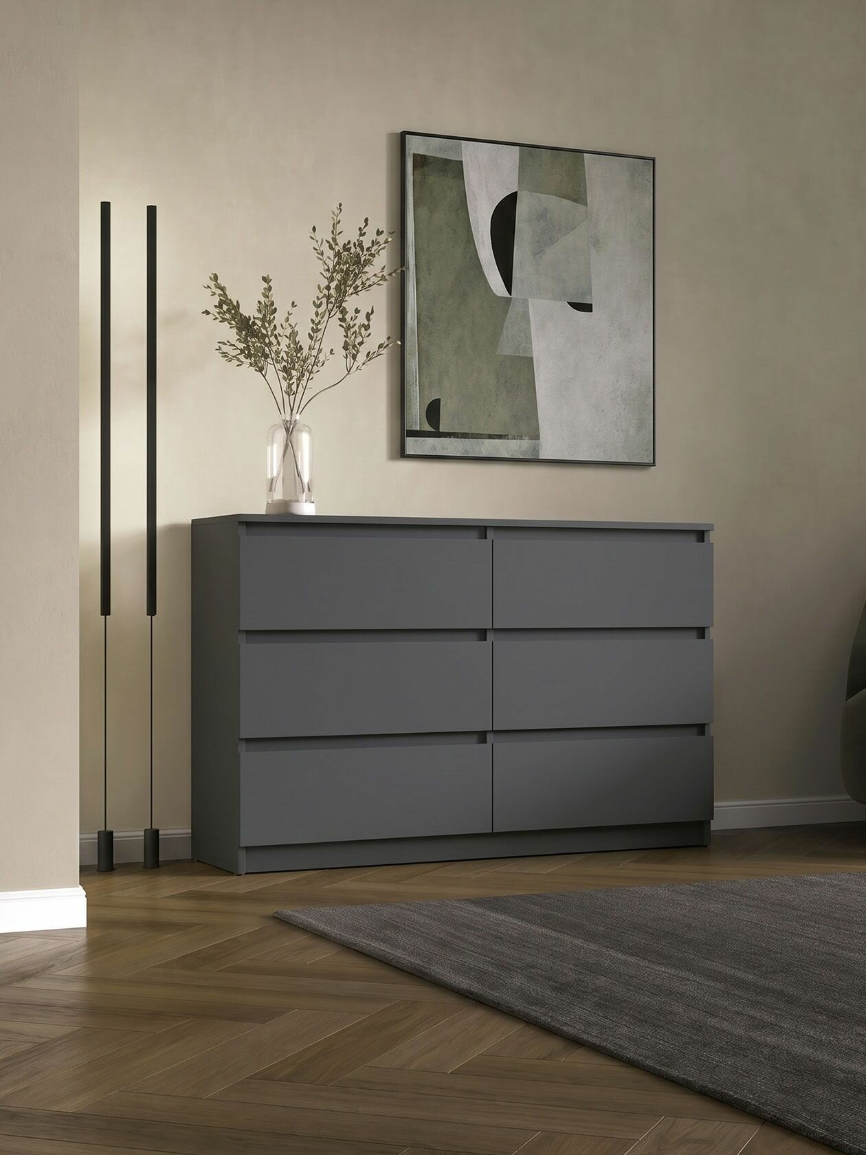 Комод для одежды и хранения вещей Вега с ящиками, 123.6x32.4x75.5 см, Графит