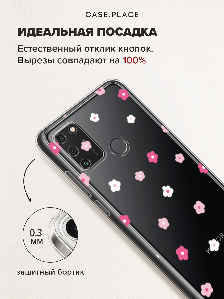 Чехол на Honor 9A / Хонор 9А с принтом "Весенние цветочки рисунок", прозрачный — фото 1