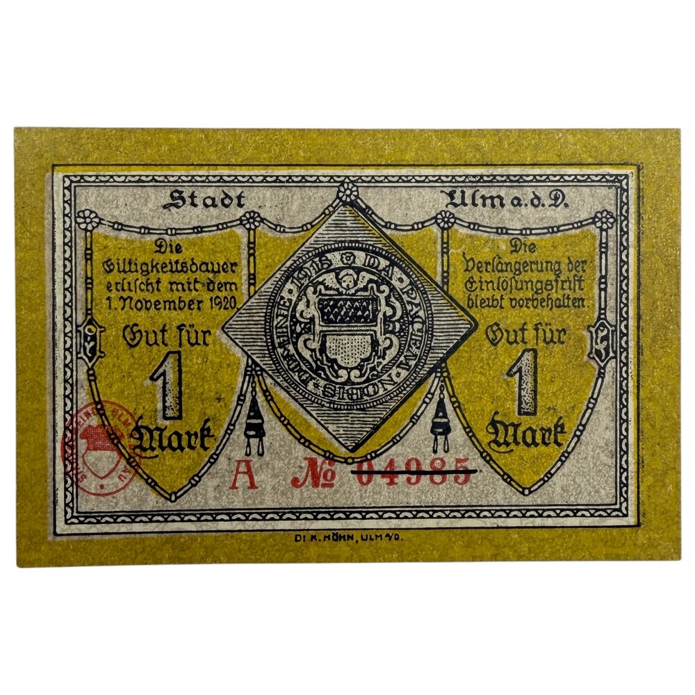 Германия (Германская империя) Ульм 1 марка 1918 г. (Серия A)
