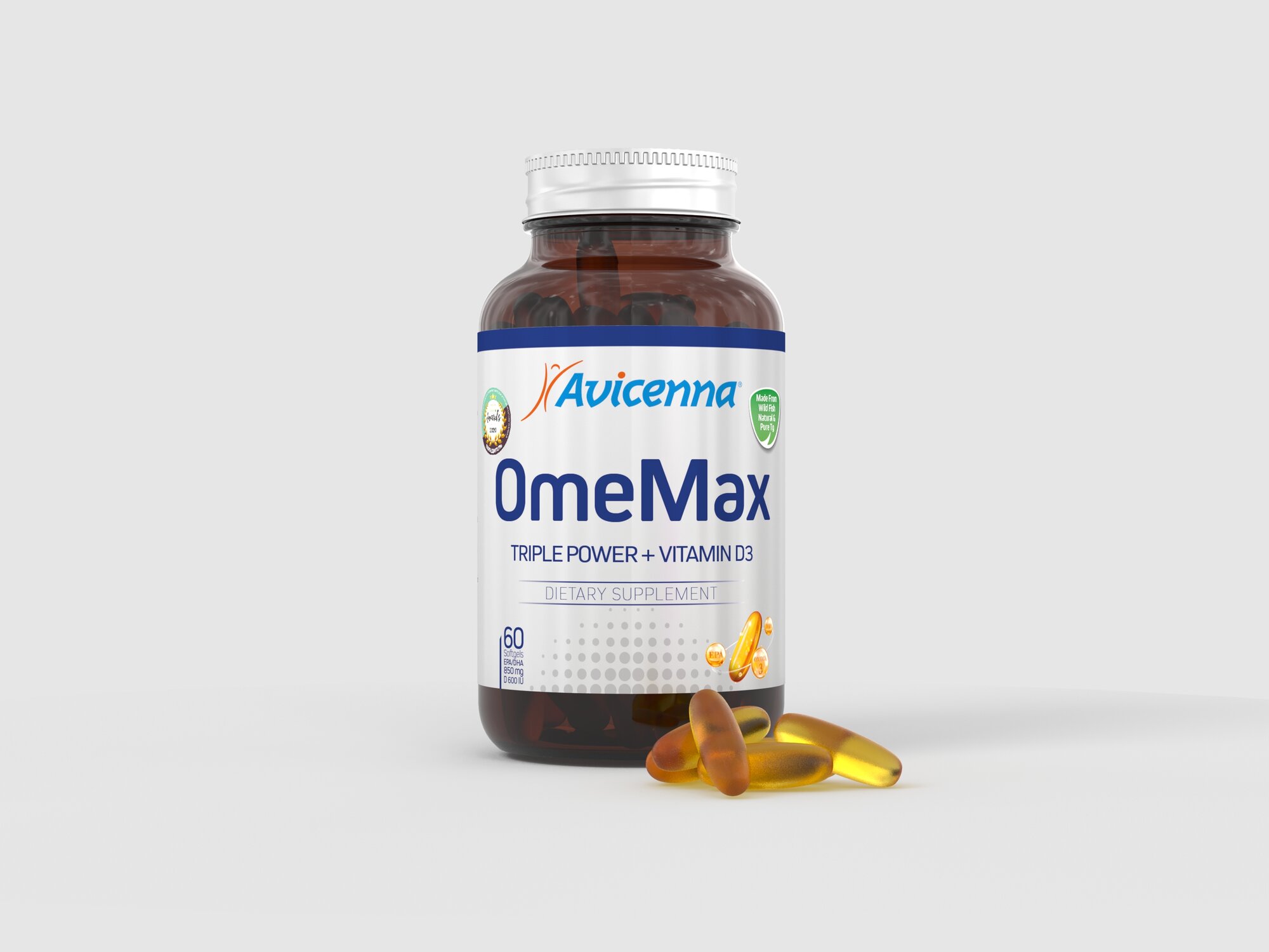 Триглицеридная Омега-3 Avicenna® ОмеМах для снижения холестерина и здоровья сердца, 1721мг, 60 капсул