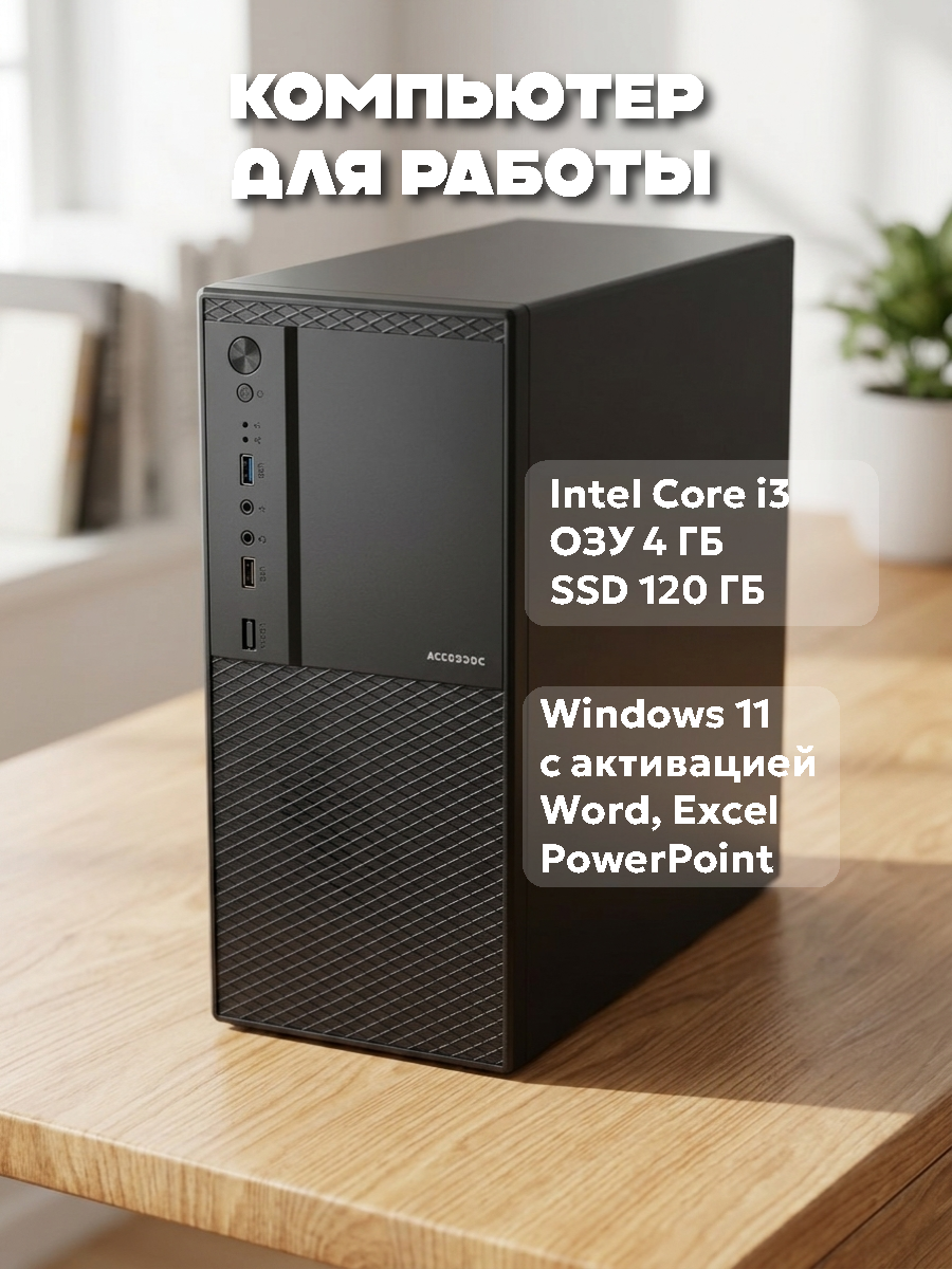 Компьютер Intel Core i3, 4 ГБ, SSD 120 ГБ для работы и учёбы