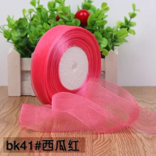 Мerylover ленты органза 2,5 см 45 м Розовый, Watermelon Red