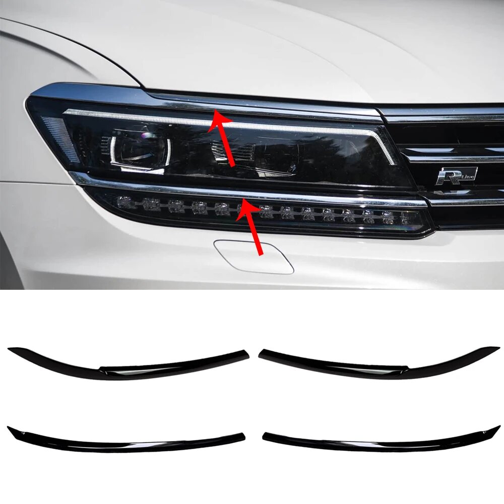 Для Volkswagen Tiguan MK2 Rline 2017-2021 передний бампер фары для бровей Set Gloss Black