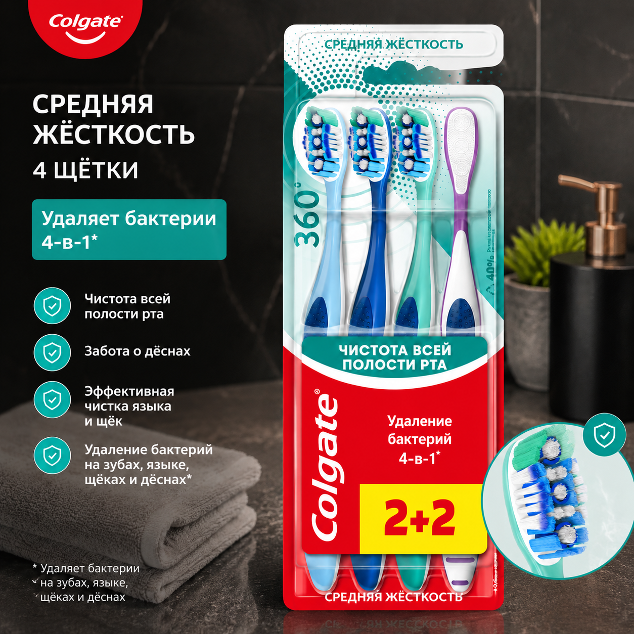 Зубная щетка colgate 360 сверх clean média щетинки
