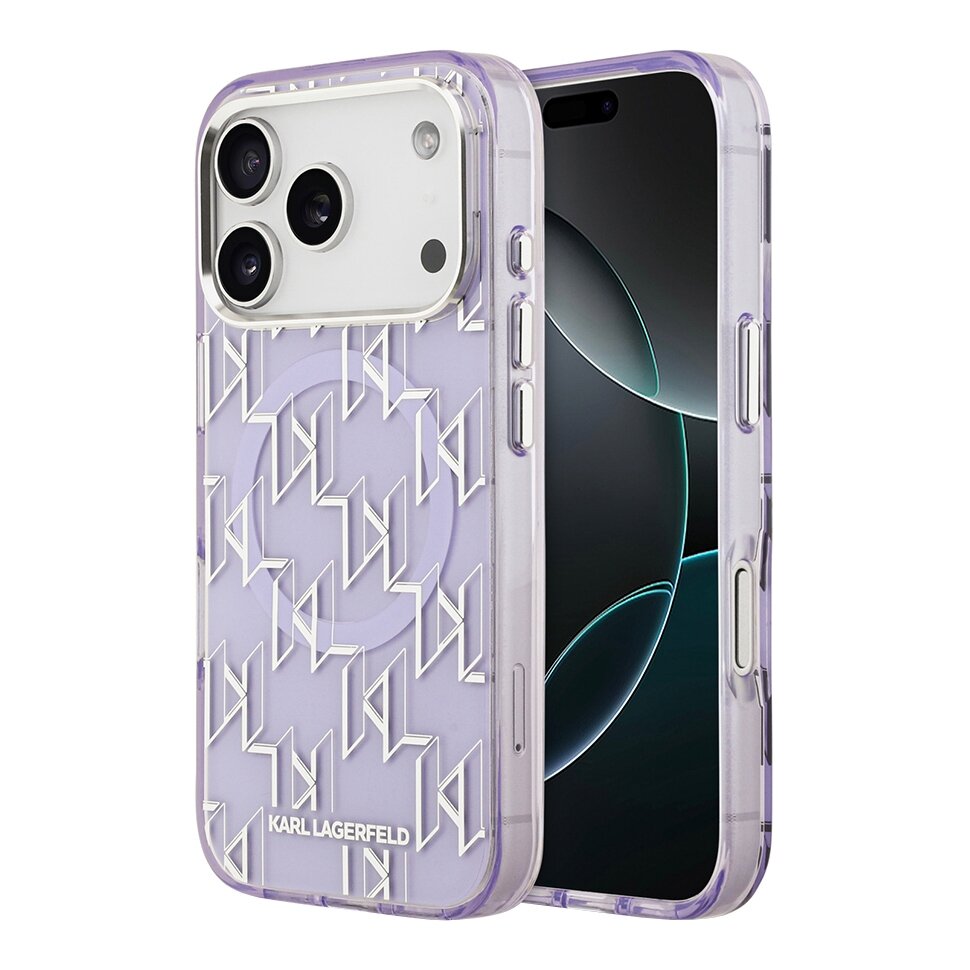 Karl Lagerfeld чехол с MagSafe для iPhone 17 Pro, IML KL Monogram Metal camera, фиолетовый