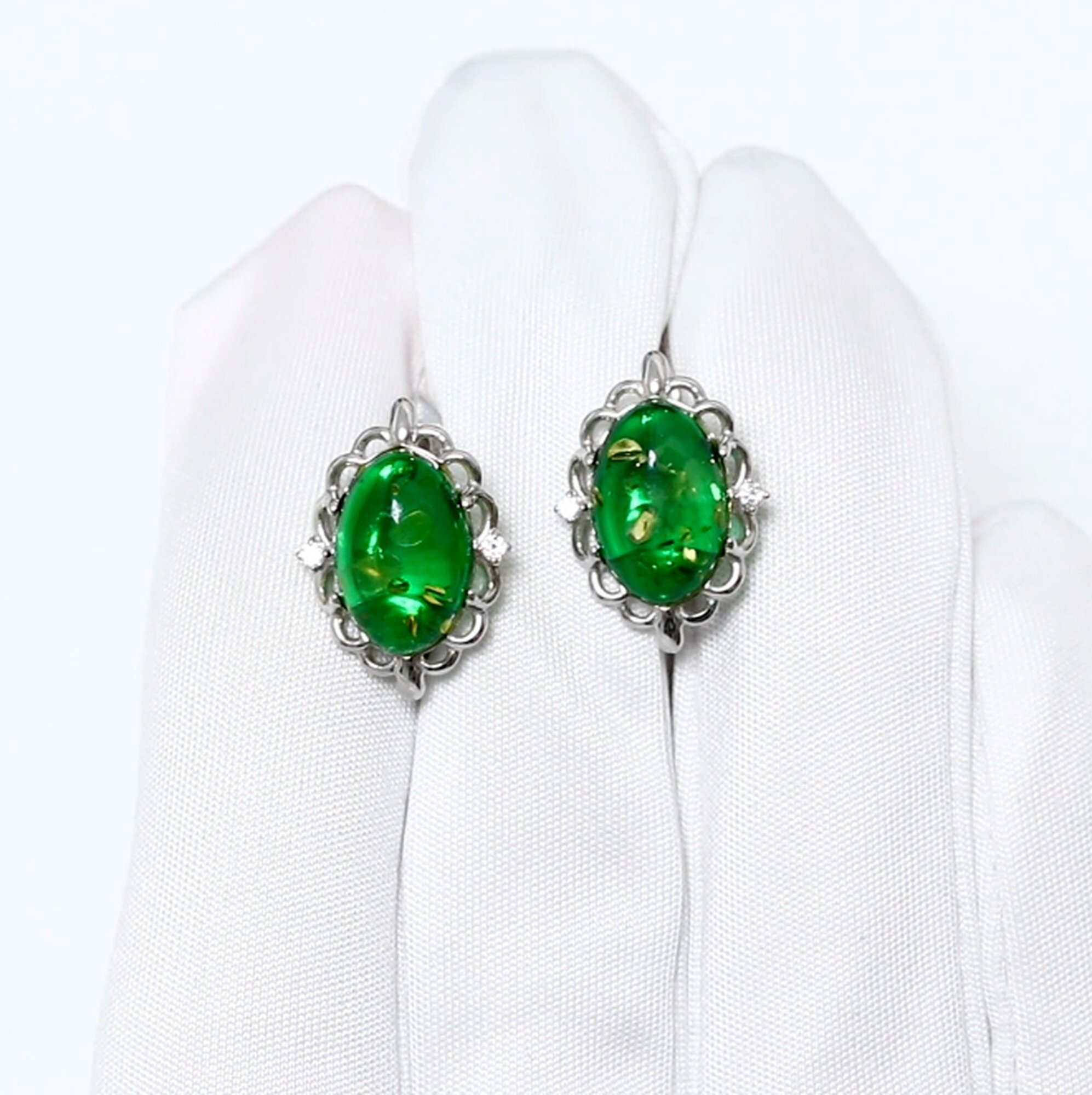 Серьги Diamant online, серебро, 925 проба, родирование, янтарь, фианит