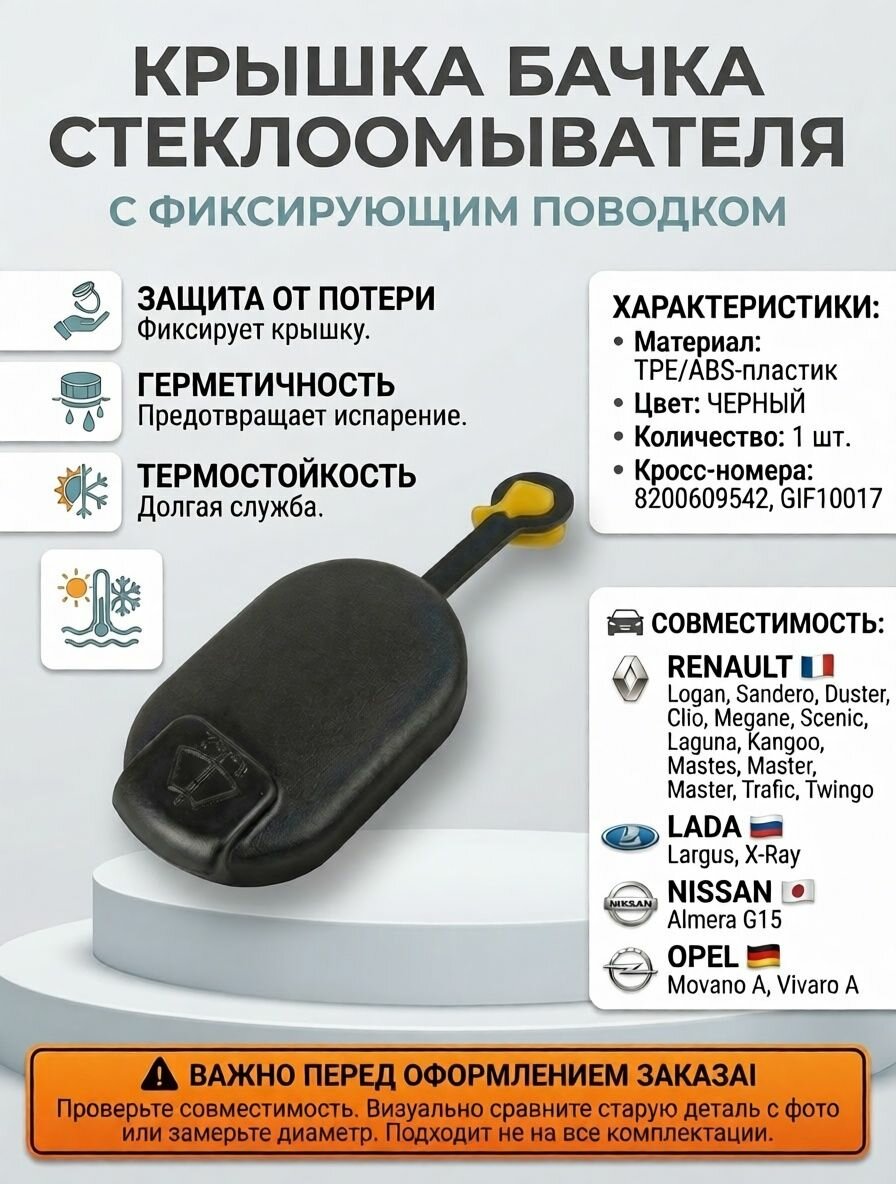 Крышка бачка омывателя для Renault; Duster, Sandero, Logan. Lada; Largus. Nissan; Almera. Рено Дастер Сандеро Логан Лада Ларгус OEM 6001548742