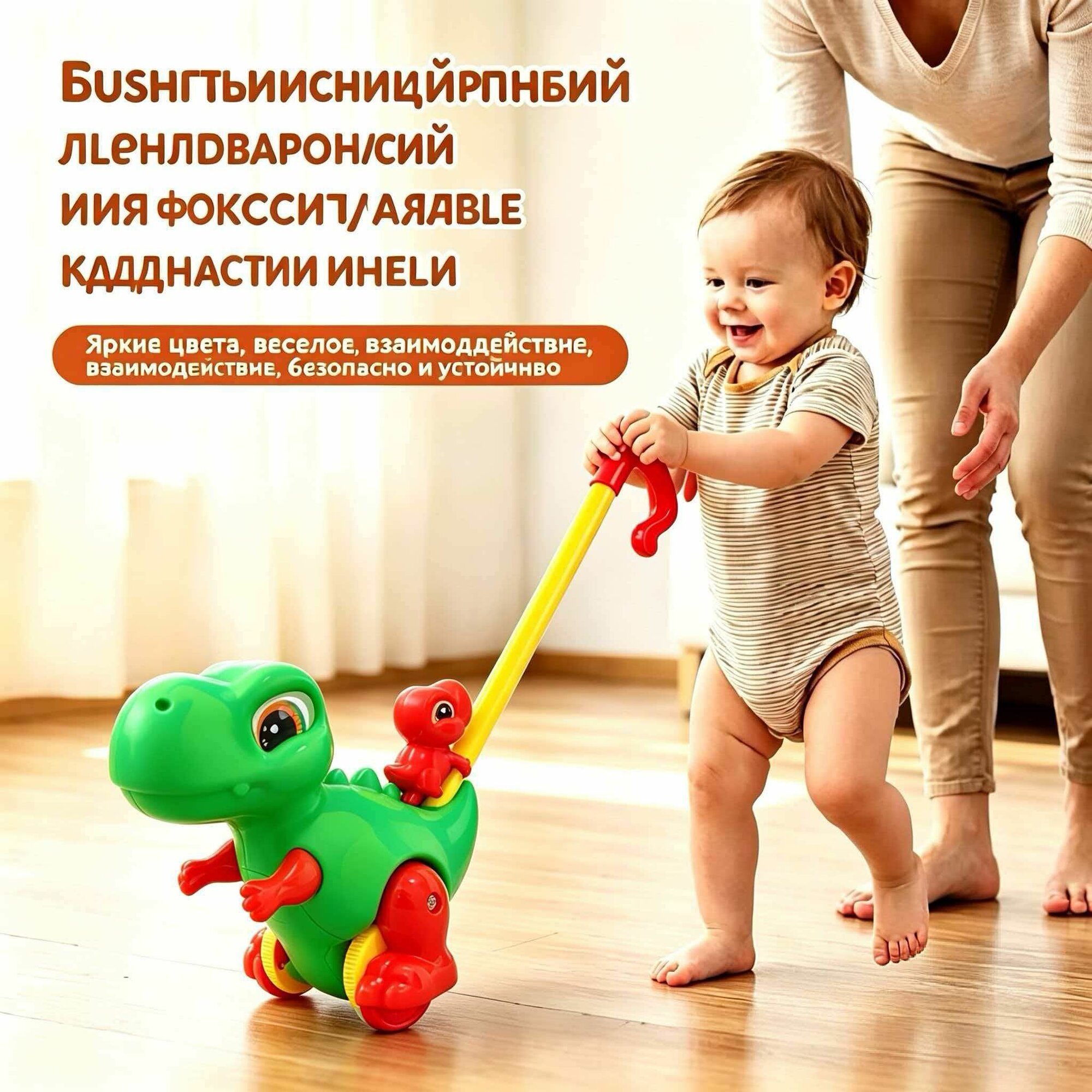 Детская каталка-паровоз на палочке