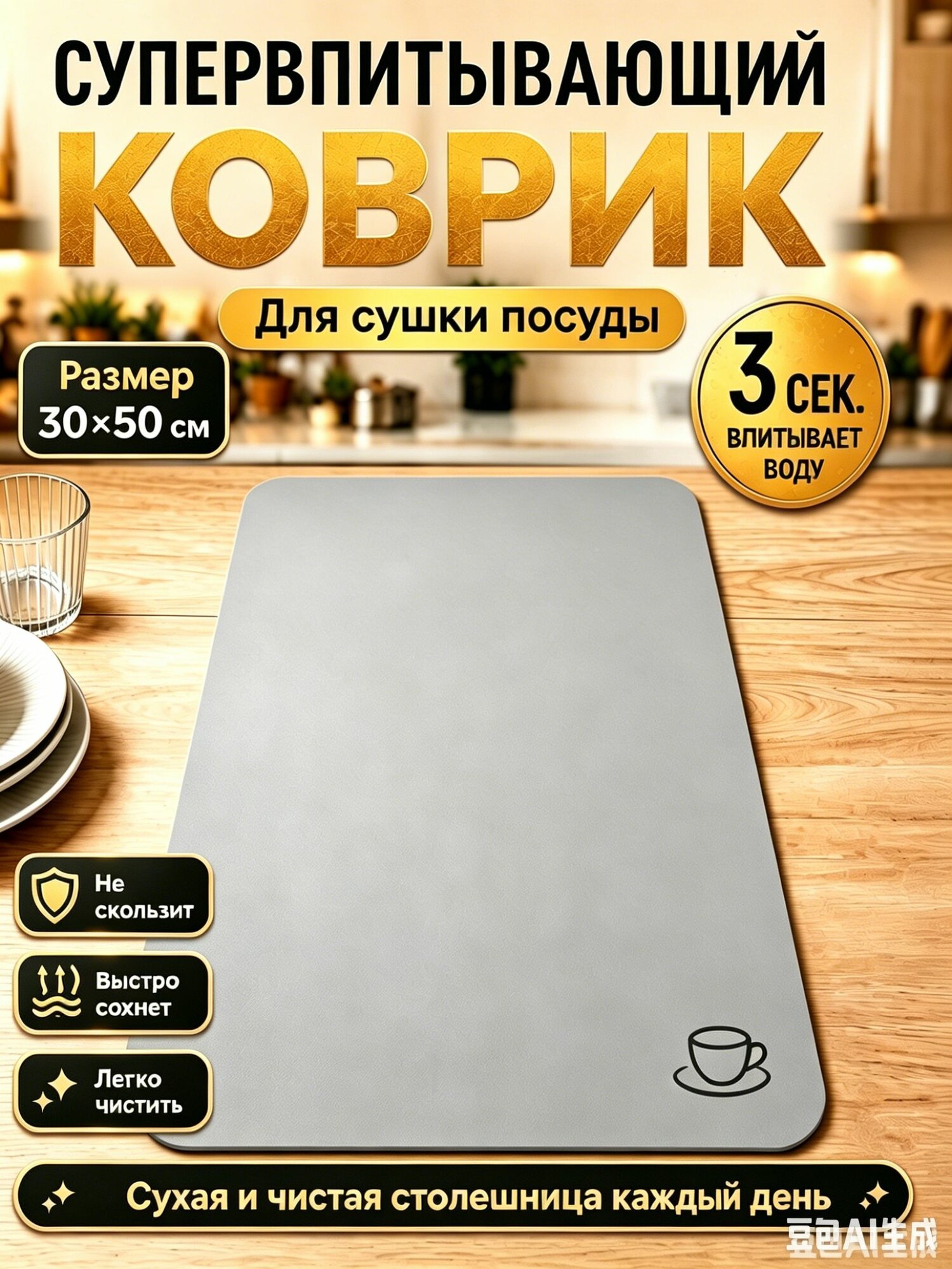 Сушилка для посуды, 50 см х 30 см , 1 шт для кухни компактная