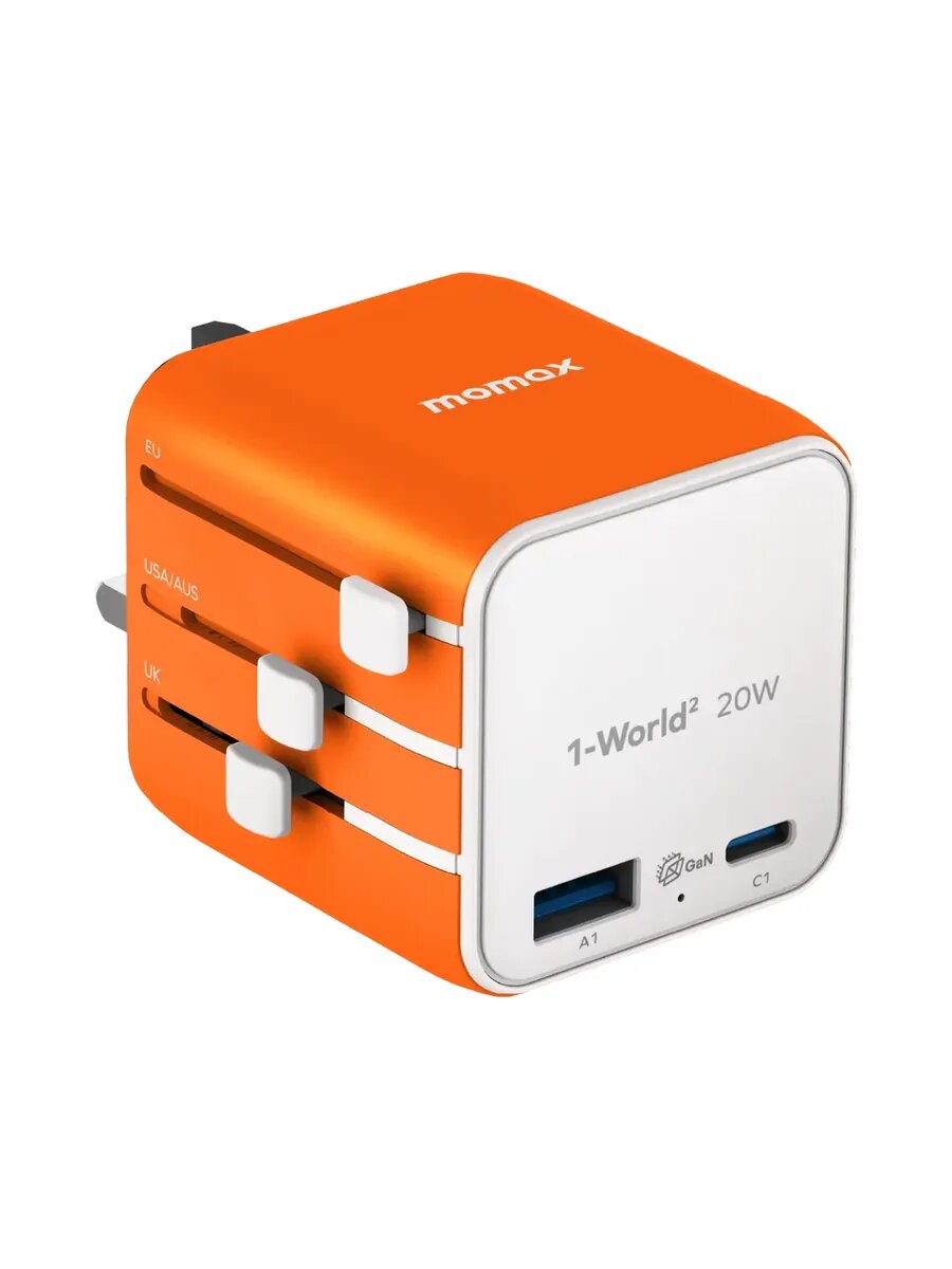 Адаптер для зарядки универсальный Momax 1-World² 2-Port USB-A and USB-C GaN Travel Charger 20W