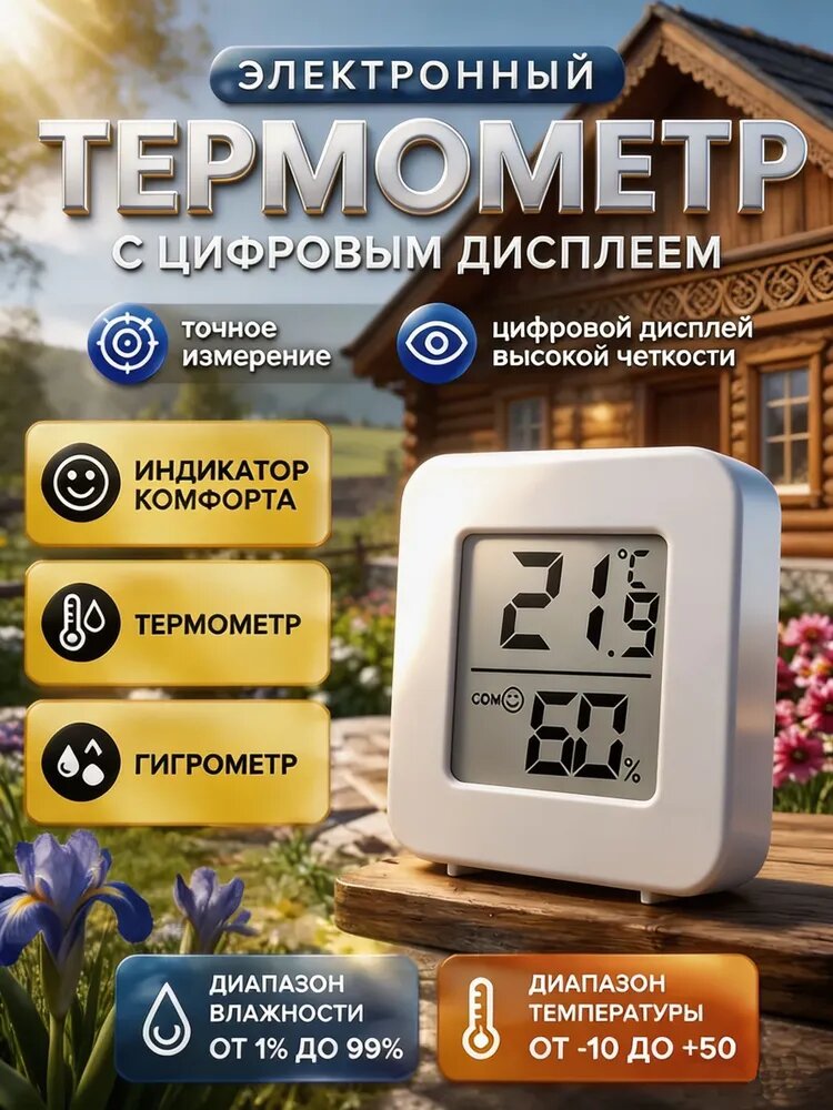 Термометр комнатный электронный с гигрометром черный, для дома 170