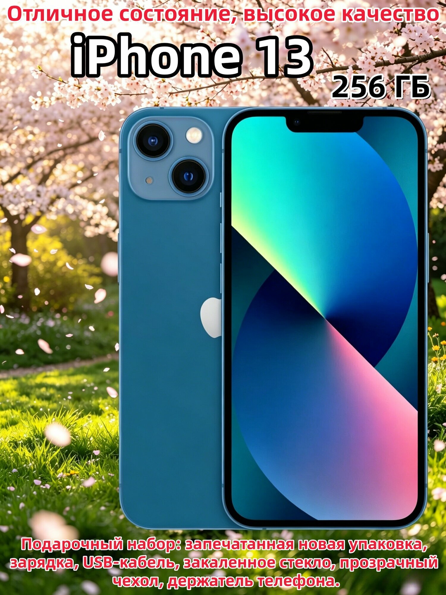 Смартфон Apple iPhone 13, 256 ГБ, дисплей XDR OLED 6,1 дюйма, поддержка двух Nano-SIM, цвет синий