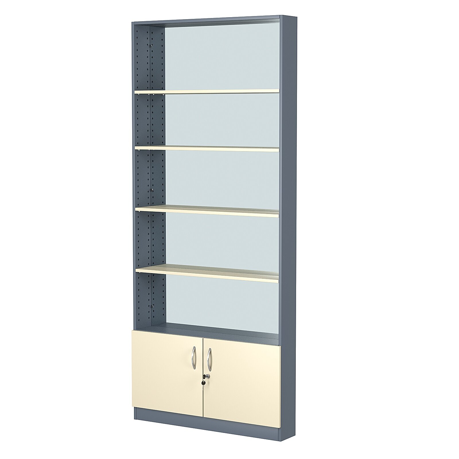 Стеллаж из ДСП с 4-мя полками 150x900 мм серии LEVEL-4 №9-2 (З/C - зеркало), Темно-серый + Крем Вайс