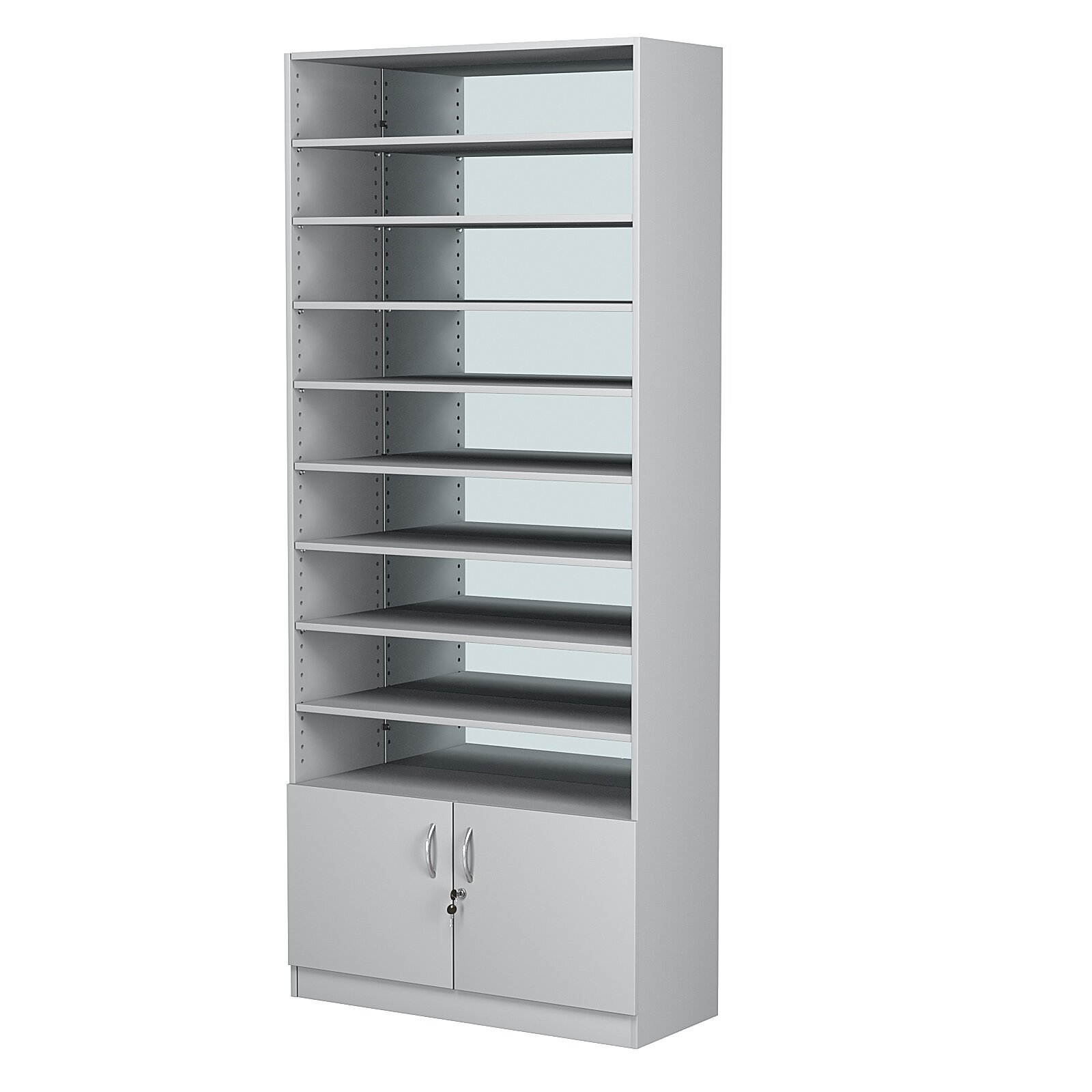 Стеллаж из ДСП с 8-ю полками 400x900 мм серии LEVEL-8 №14-2 (З/C - зеркало), Серый