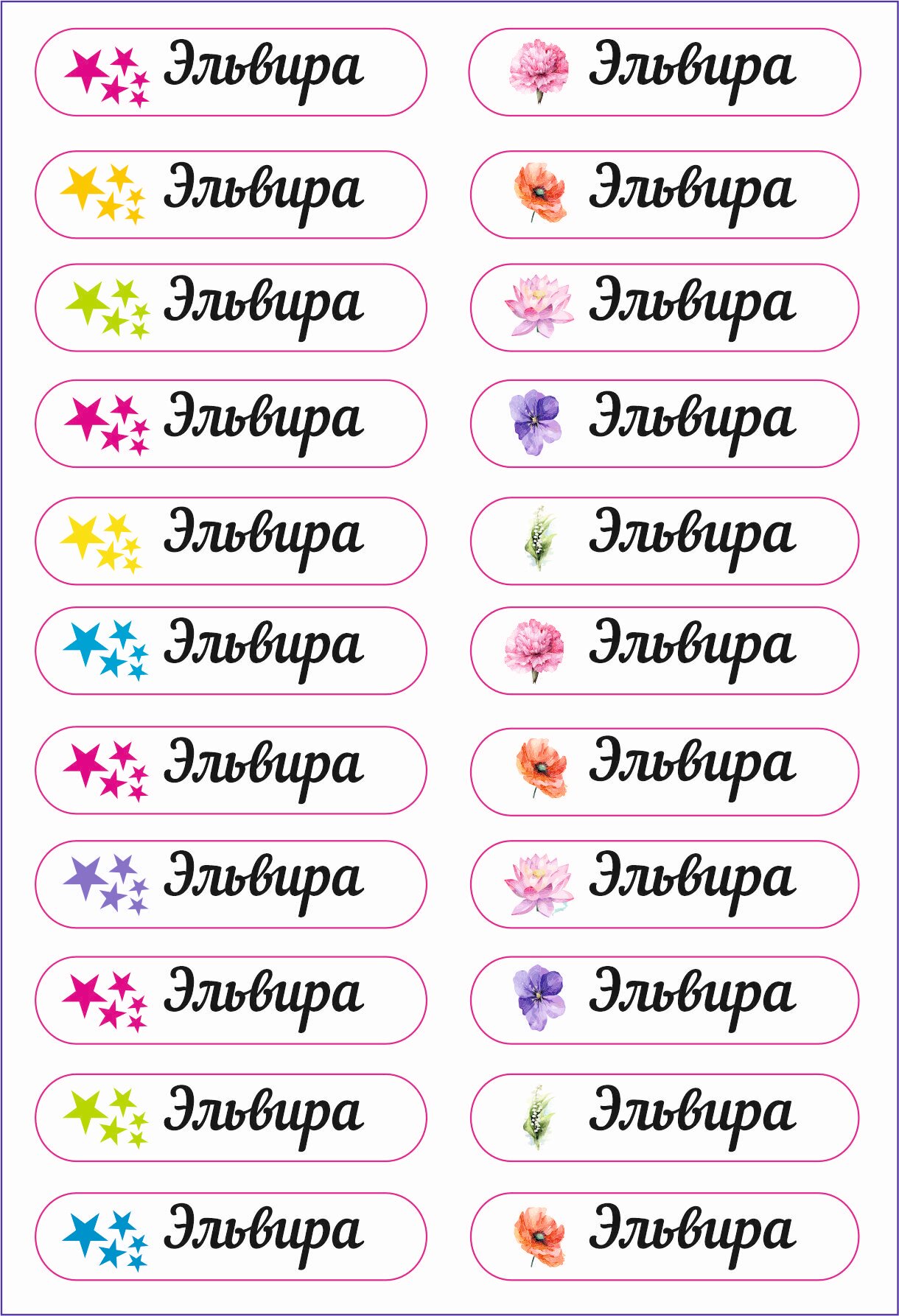 Наклейки 66 шт на тетради и ручки именные Эльвира