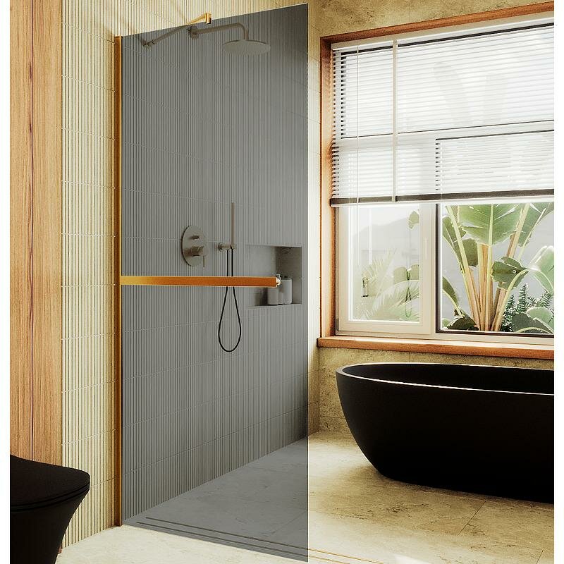 Душевая перегородка Maybah Glass MGD-735-3ш 890x1950 в широком профиле Золото стекло графитовое