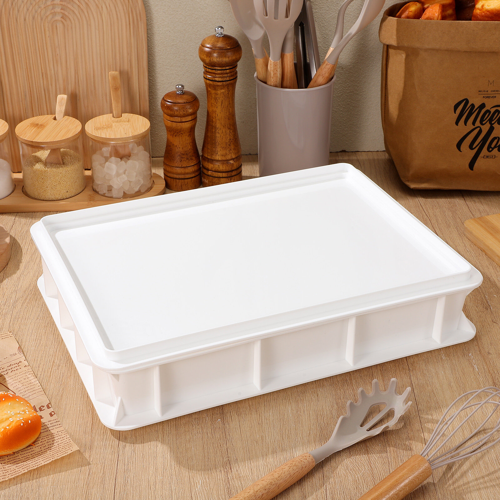 Стекаемая Коробка Для Приготовления Теста Для Пиццы С Крышкой 40X30X9Cm