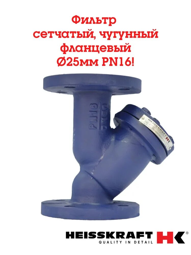 Фильтр сетчатый Heisskraft FSY-F DN 25 PN 16, промывной, чугун