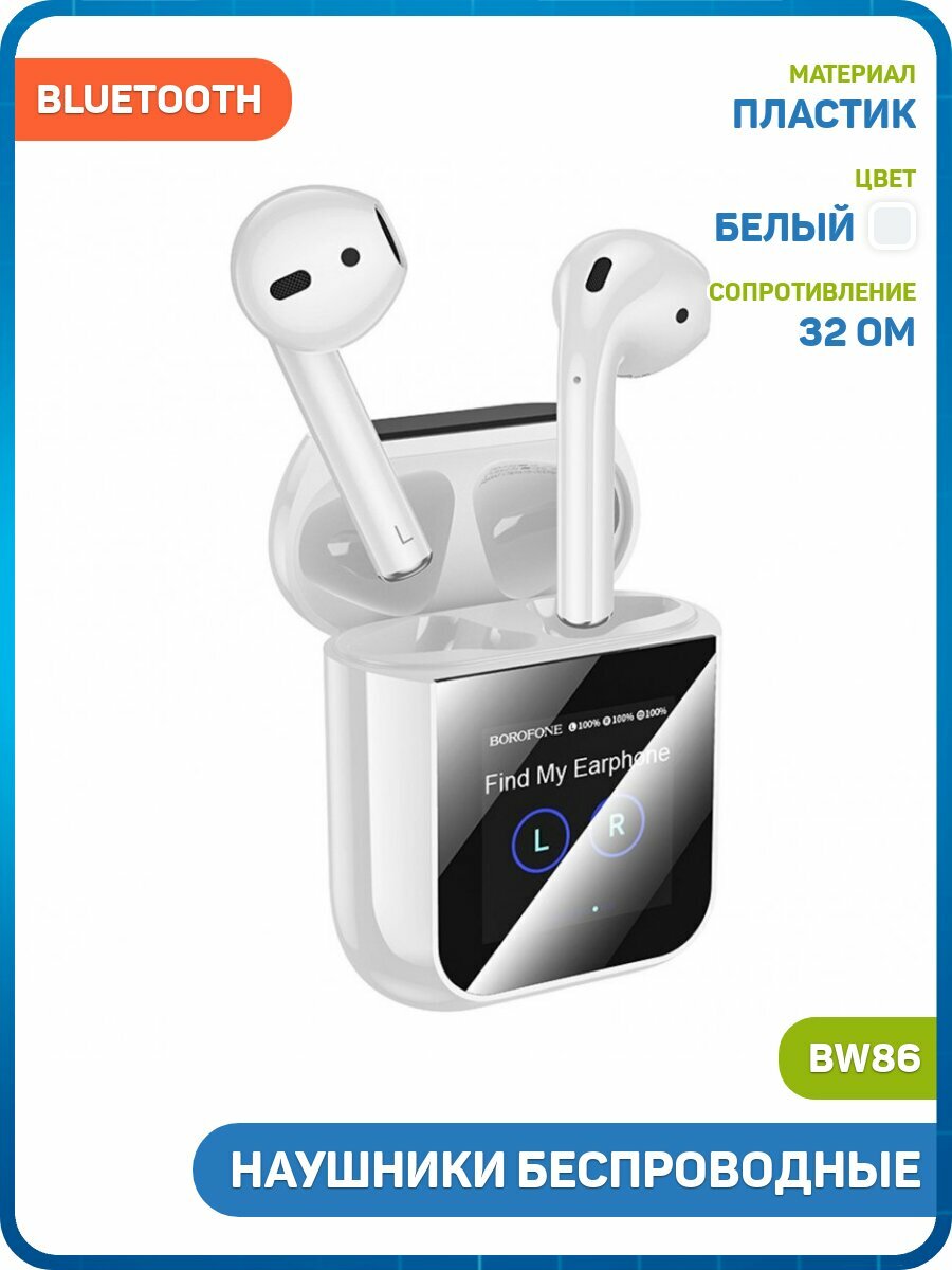 Наушники беспроводные Borofone BW86 (с боксом для зарядки) (Bluetooth) белый