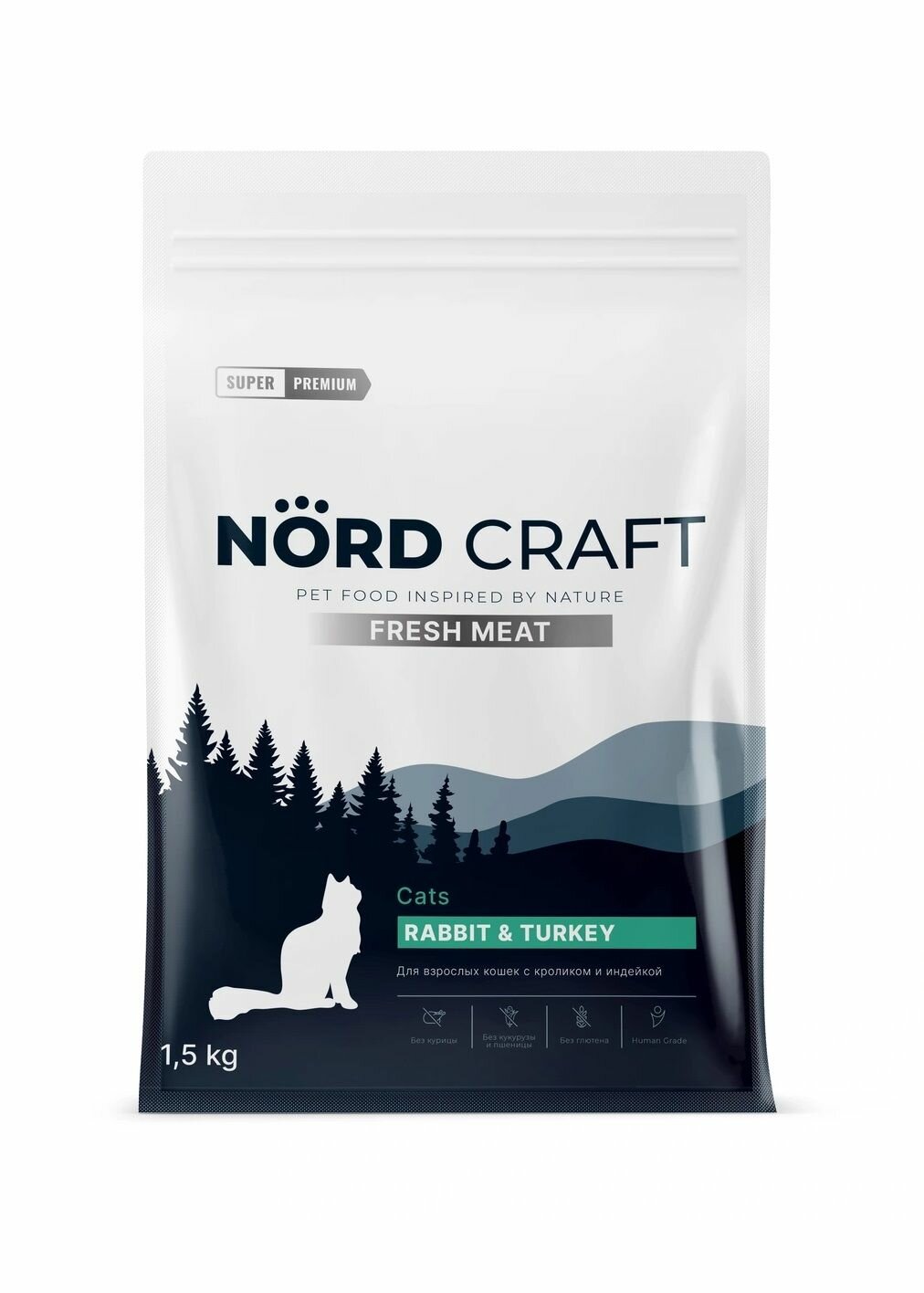 NORD CRAFT Корм сухой Fresh Meat для стерилизованных кошек и кастрированных котов с Кроликом и индейкой, 1500 гр