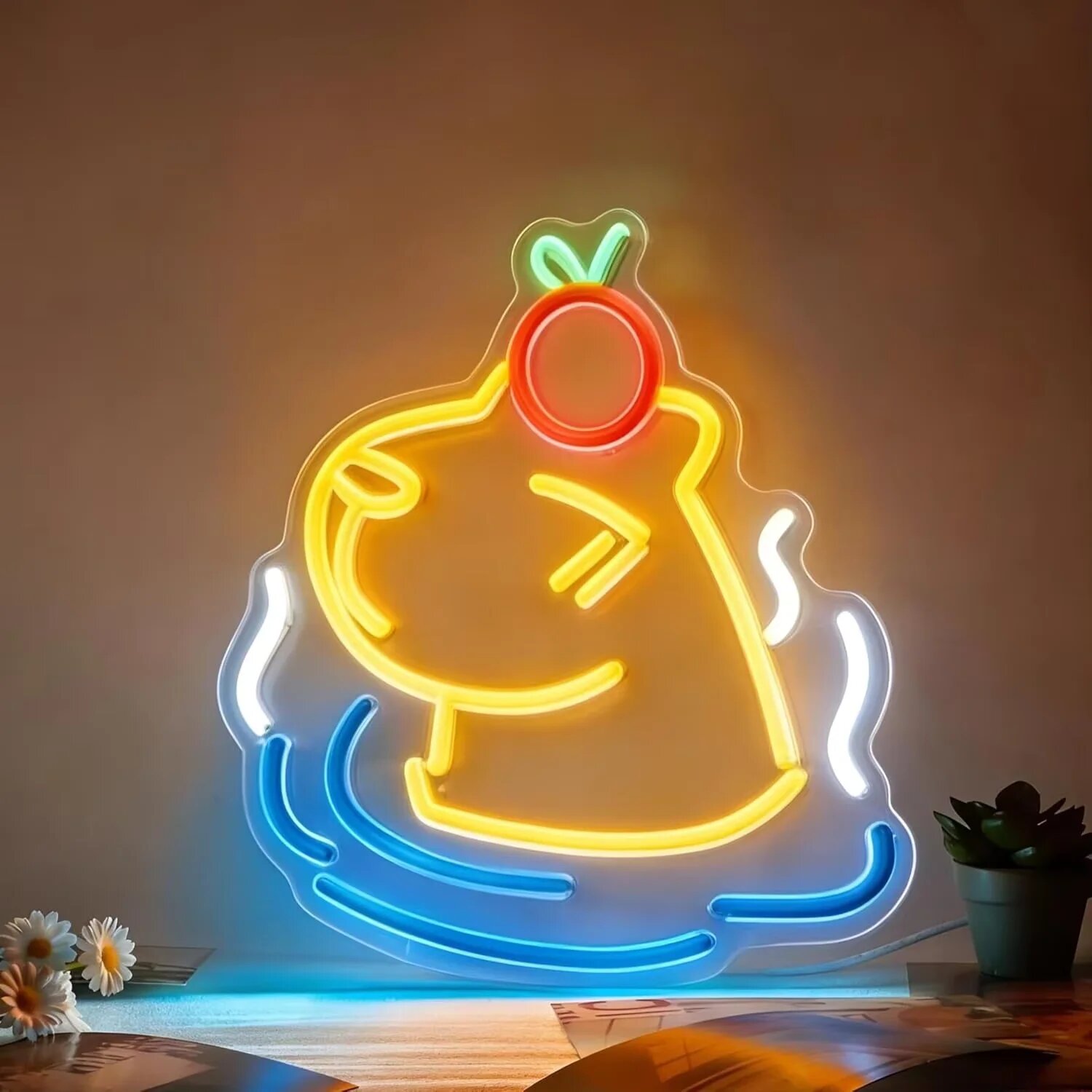 Неоновый светильник "Заяц" USB, 36x32.18cm