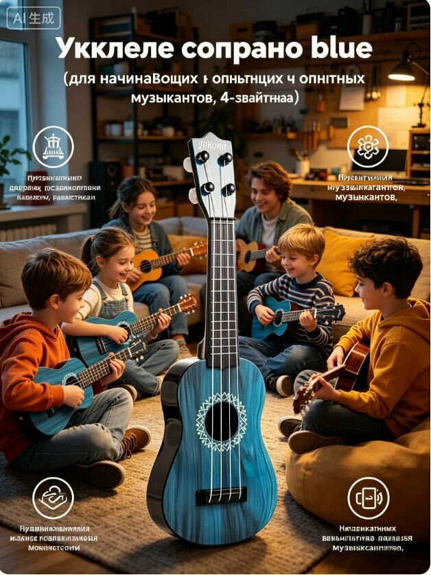 Укулеле сопрано мини blue (для начинающих и опытных музыкантов, гавайская гитара) 42 см / музыкальные инструменты детские для начинающих детская укулеле сопрано 42 см