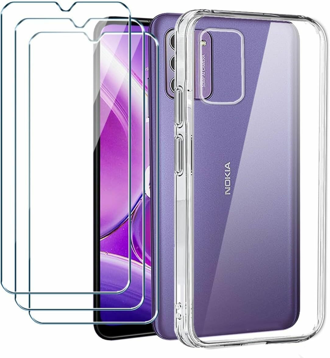 Чехол для Nokia G42 / Нокиа G42 + 3X пленка из закаленного стекла - силиконовый гель-бампер, мягкий защитный чехол из ТПУ (6,56 дюйма)