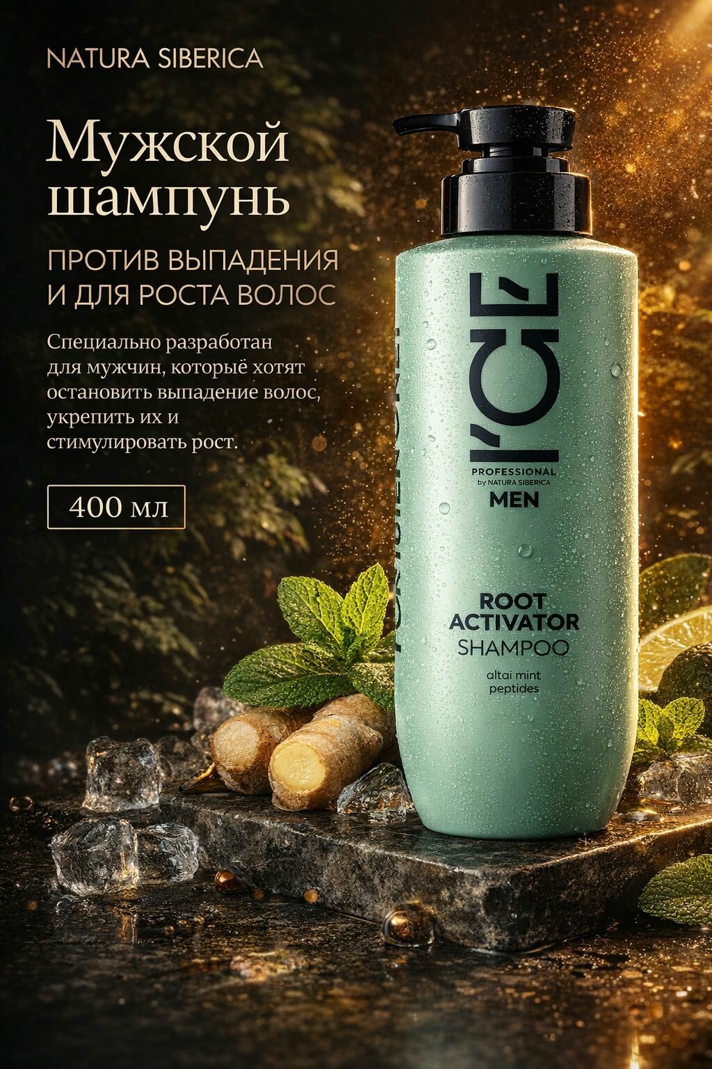 Мужской шампунь против выпадения и для роста волос ICE by Natura Siberica Take It Home, 400 мл