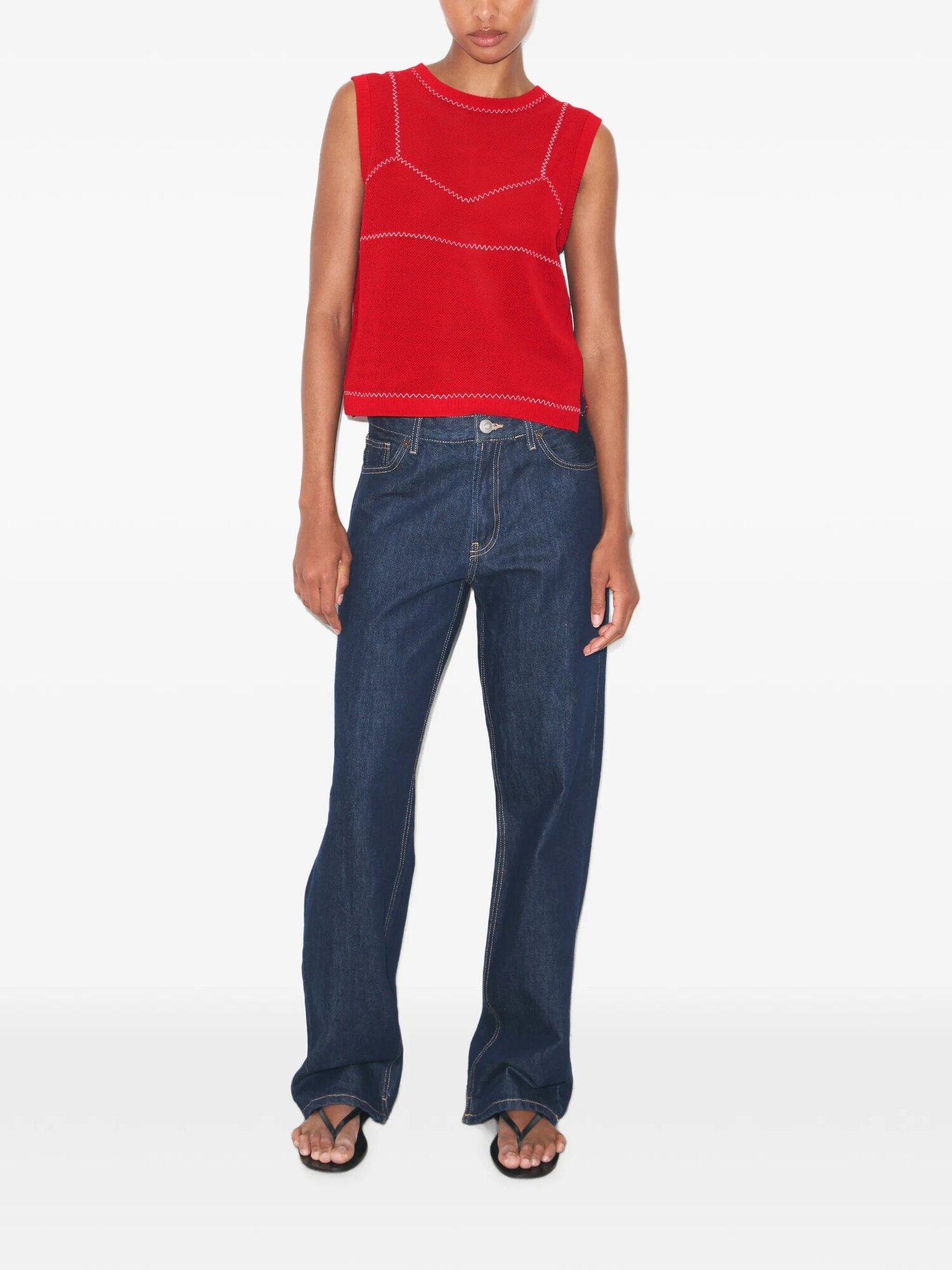 Топ Tory Burch Cotton and nylon mesh top, размер M, Rouge Red — фото 1