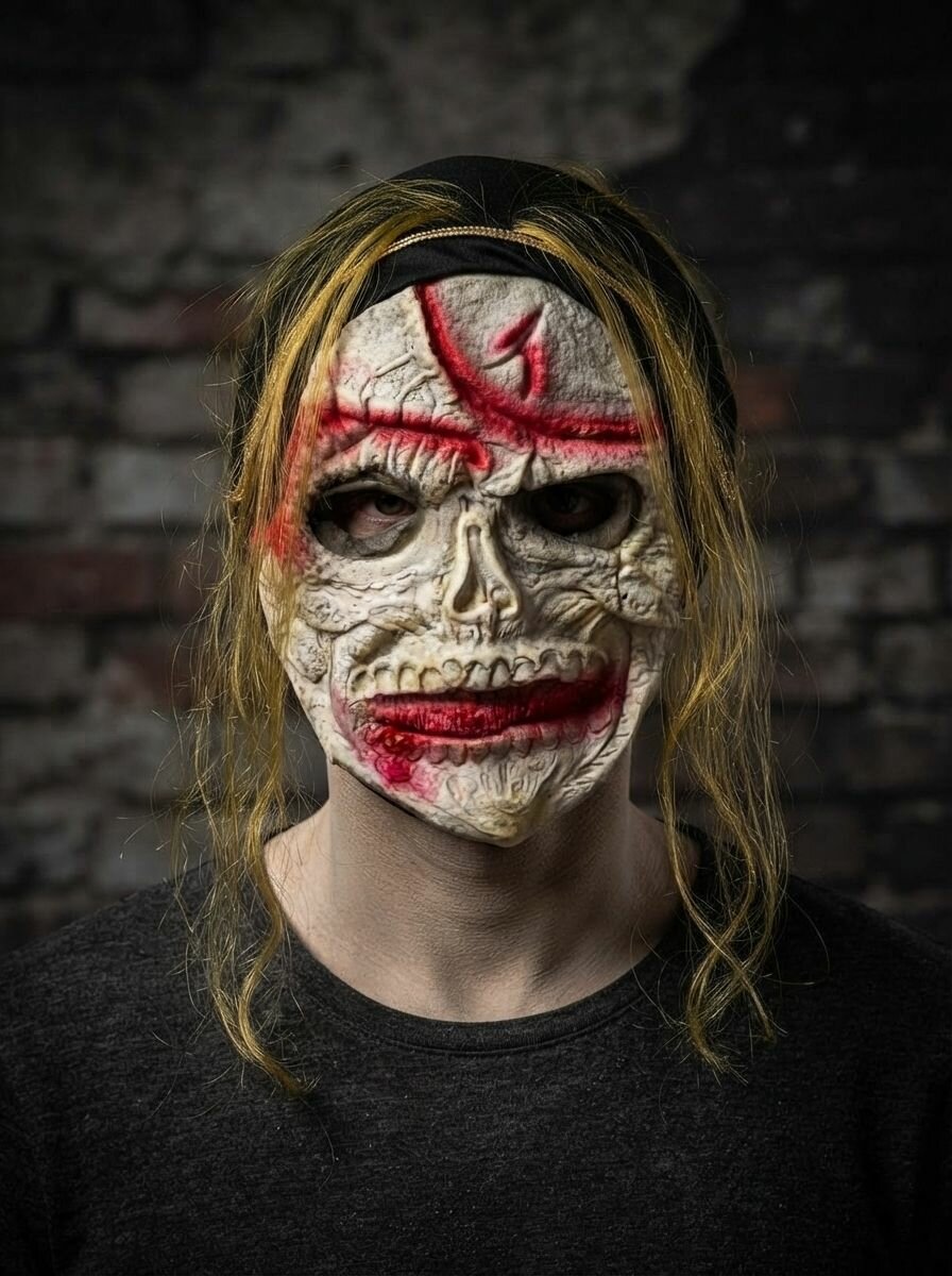Маска на Halloween, Белая Блондинка, латекс, с волосами, 20х21см