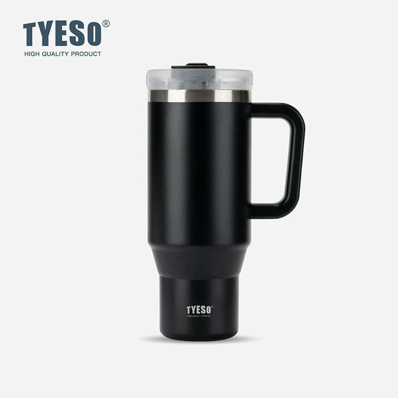 Tyeso ae portable insulated beverage cup with handle for school and office black 900ml