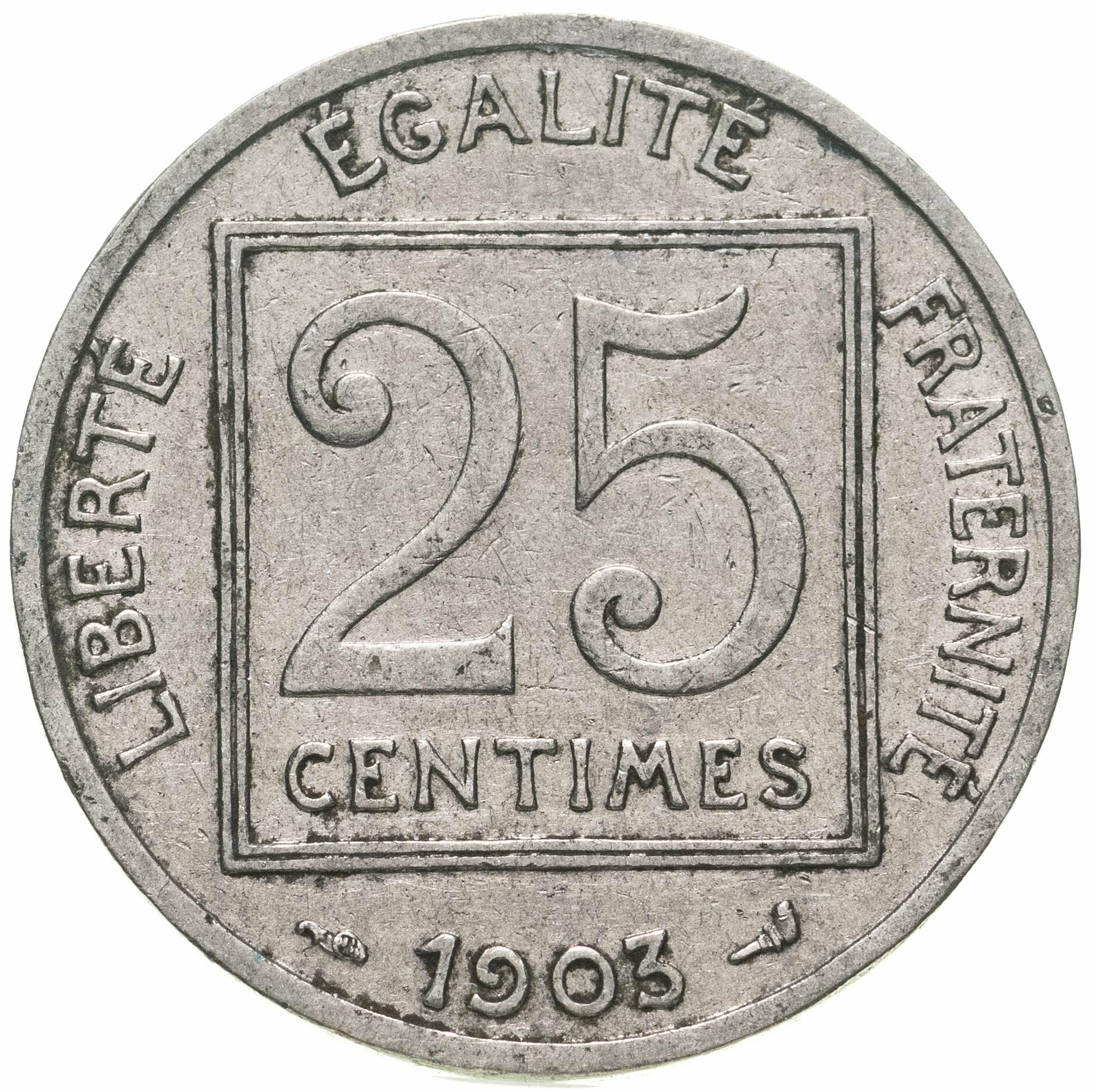 Франция 25 сантимов 1903, Никель, в сохранности XF