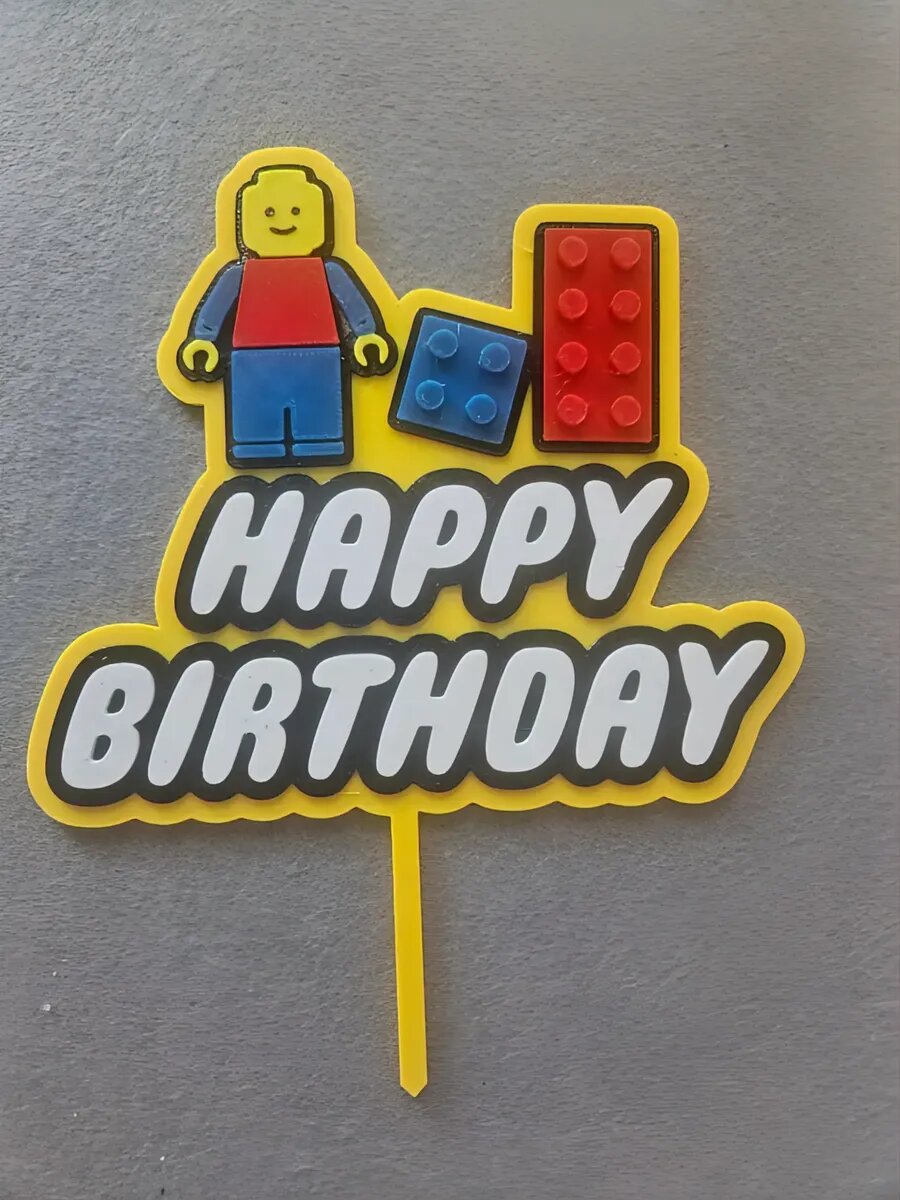 Топпер для торта в стиле лего Happy Birthday