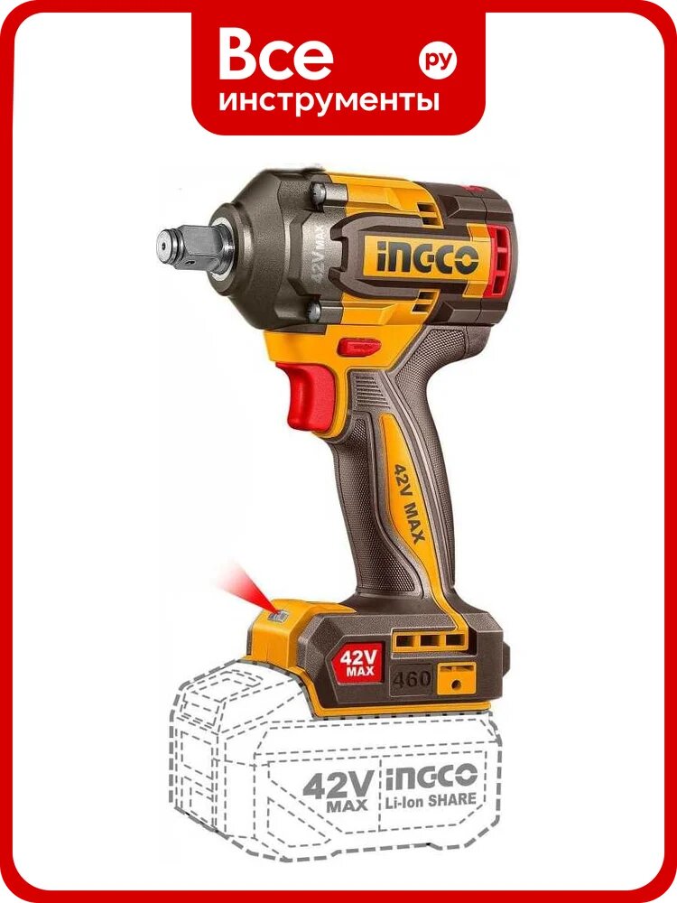 Аккумуляторный ударный гайковерт INGCO 42В 450Нм, б/щ INDUSTRIAL CIWLI42461