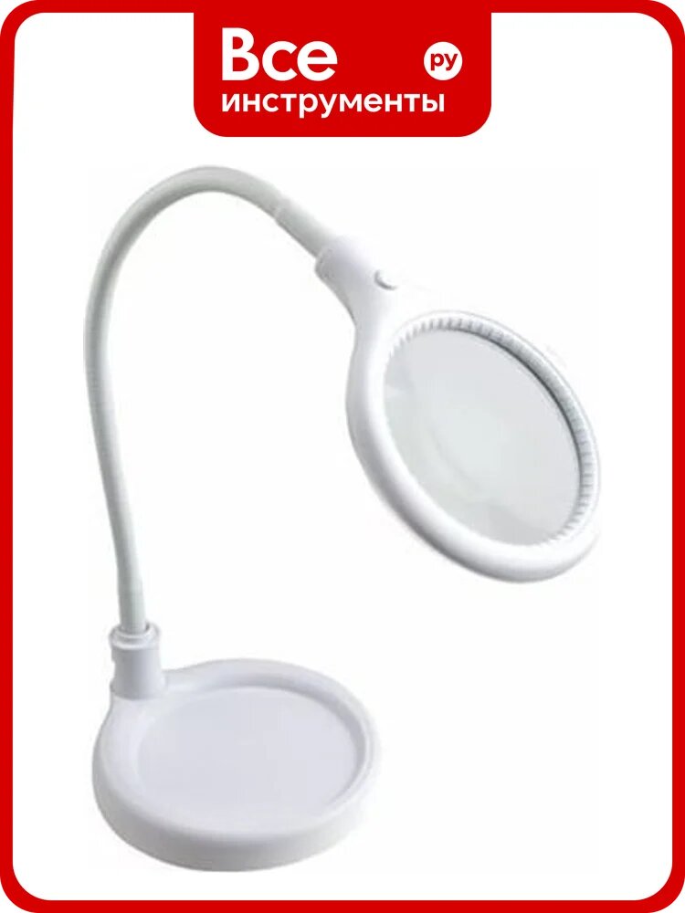 Малая настольная лупа с подсветкой 30 LED REXANT 3X, гибкая стойка, стеклянная линза, стальной