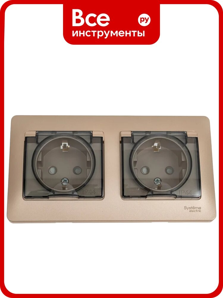 Розетка Systeme Electric Glossa Титан 2-ая с/з, со шторками, в сборе, IP44 SE GSL000447