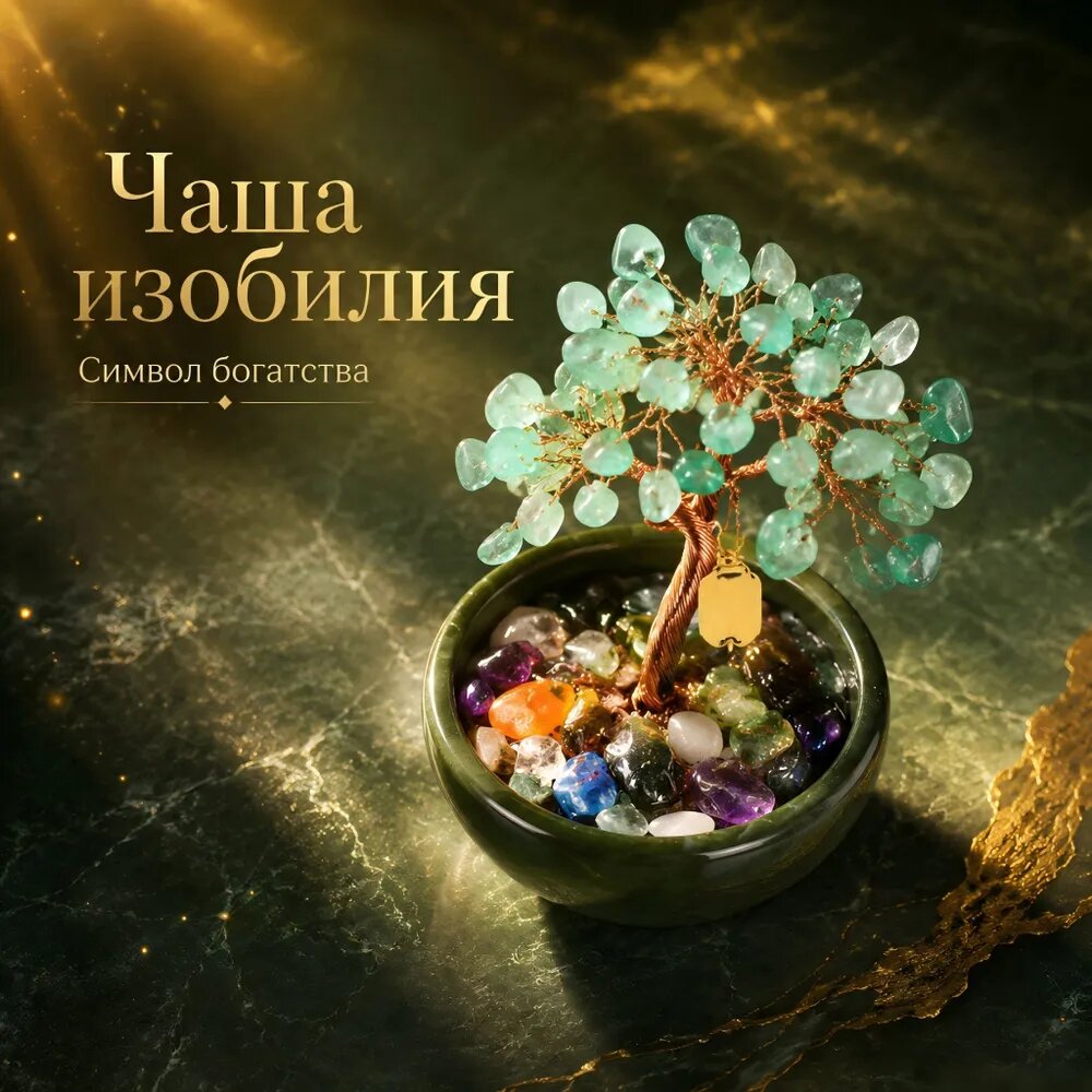 Денежное дерево из натуральных камней и хрусталя: талисман удачи и декор-голубой