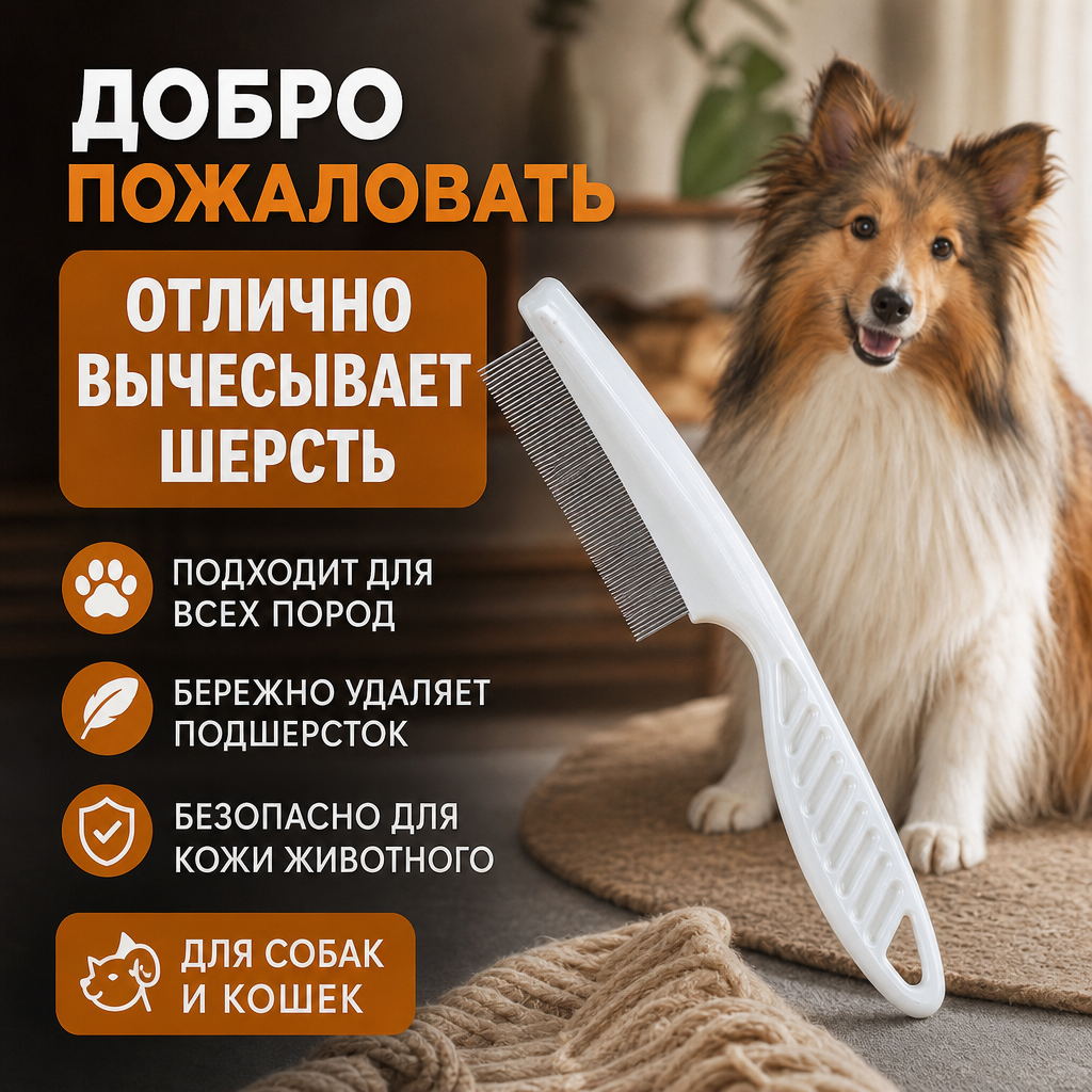 Фурминатор для вычесывания подшерстка питомцев, белый, удаление подшерстка, массажный эффект