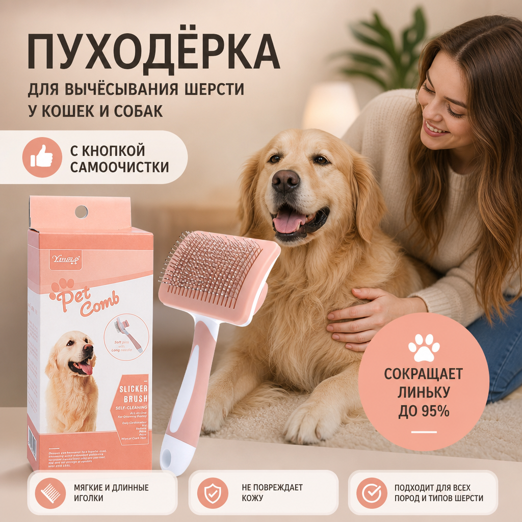 Фурминатор для вычесывания подшерстка кошек и собак, легко чистить, профессиональный уход, самоочищающаяся, удаление подшерстка