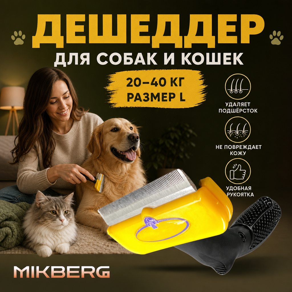 Профессиональная щетка для груминга питомцев, размер L, легко чистить, самоочищающаяся