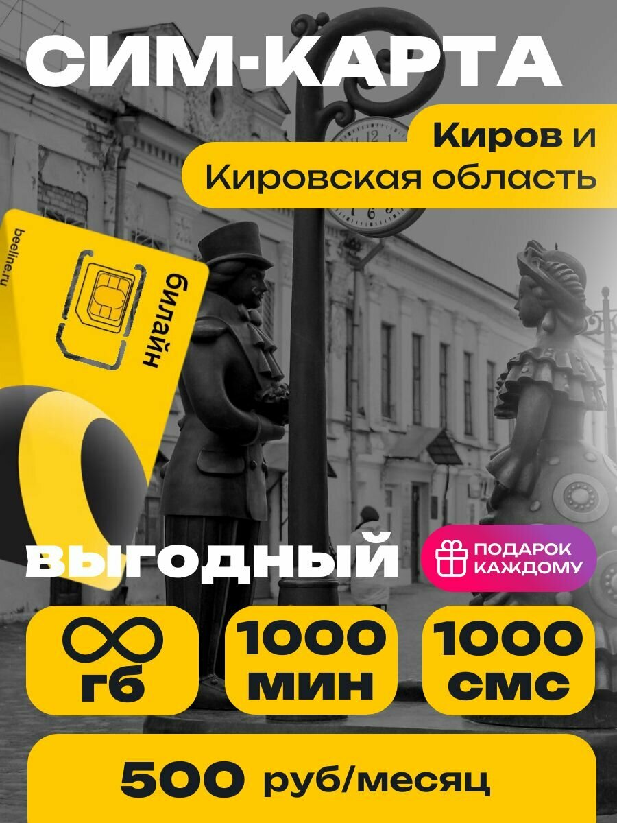 Сим-карта Билайн тариф Выгодный Кировская область Безлимитный интернет и 1000 минут за 500 руб.