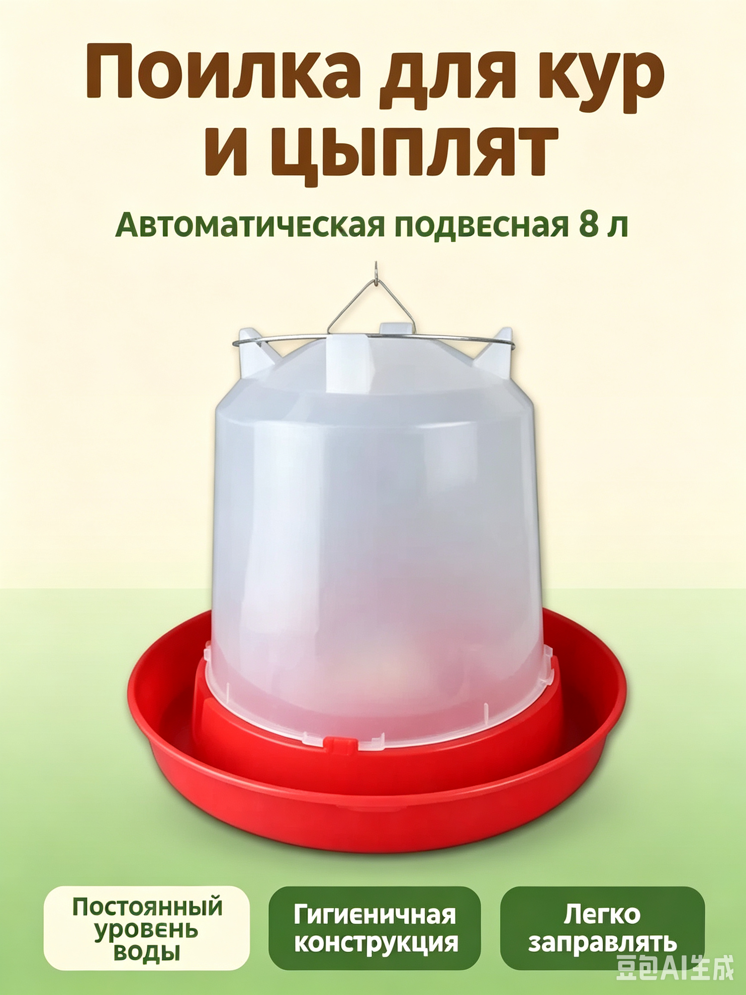 Автоматическая подвесная поилка объемом 8 литров для цыплят, бройлеров и взрослых кур, вакуумная конструкция для