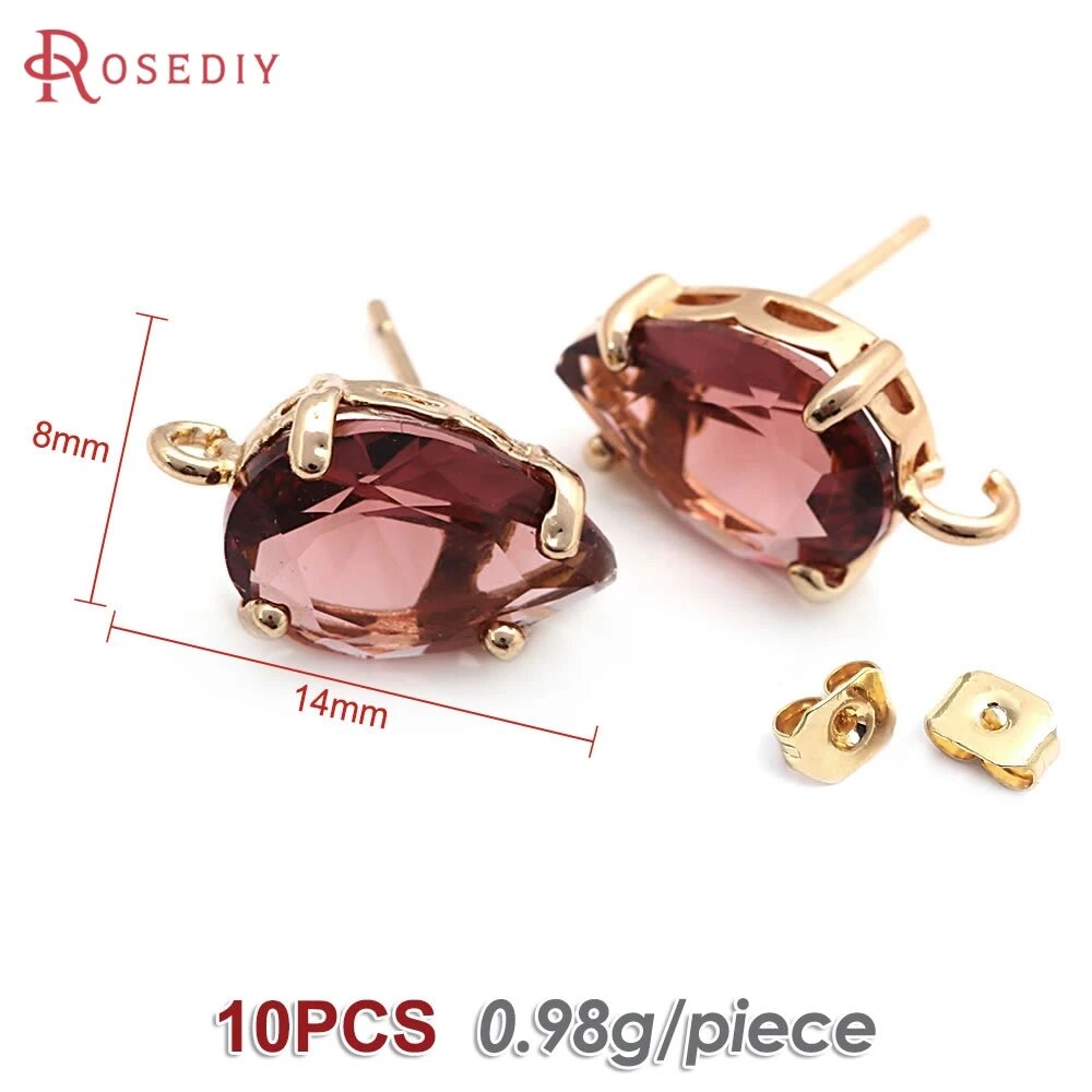 Серьги-гвоздики Rosediy из латуни и стекла цвета 18К золото 52720-Brown Purple