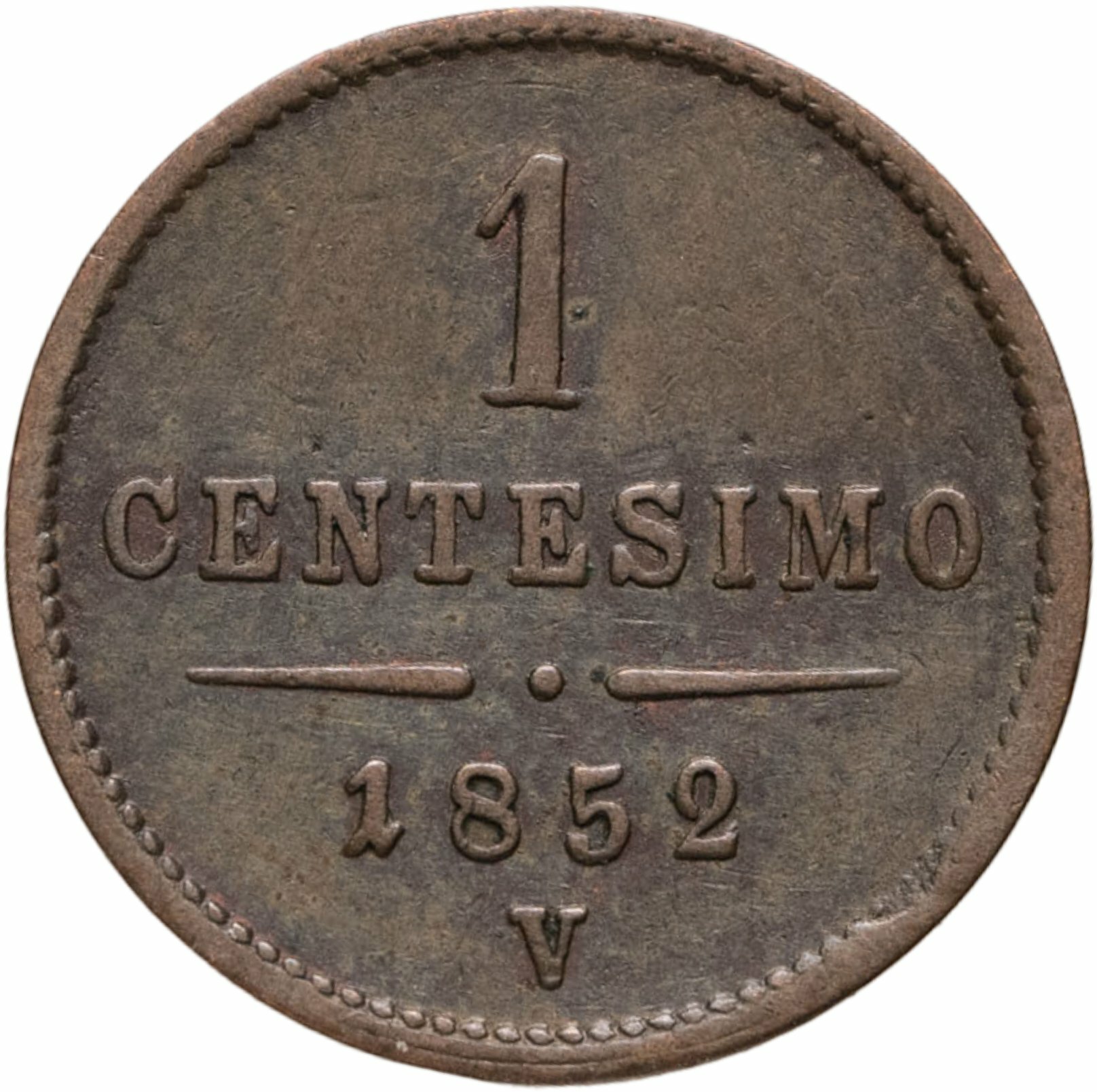 Ломбардия-Венеция 1 чентезимо centesimo 1852, Медь, в сохранности VF