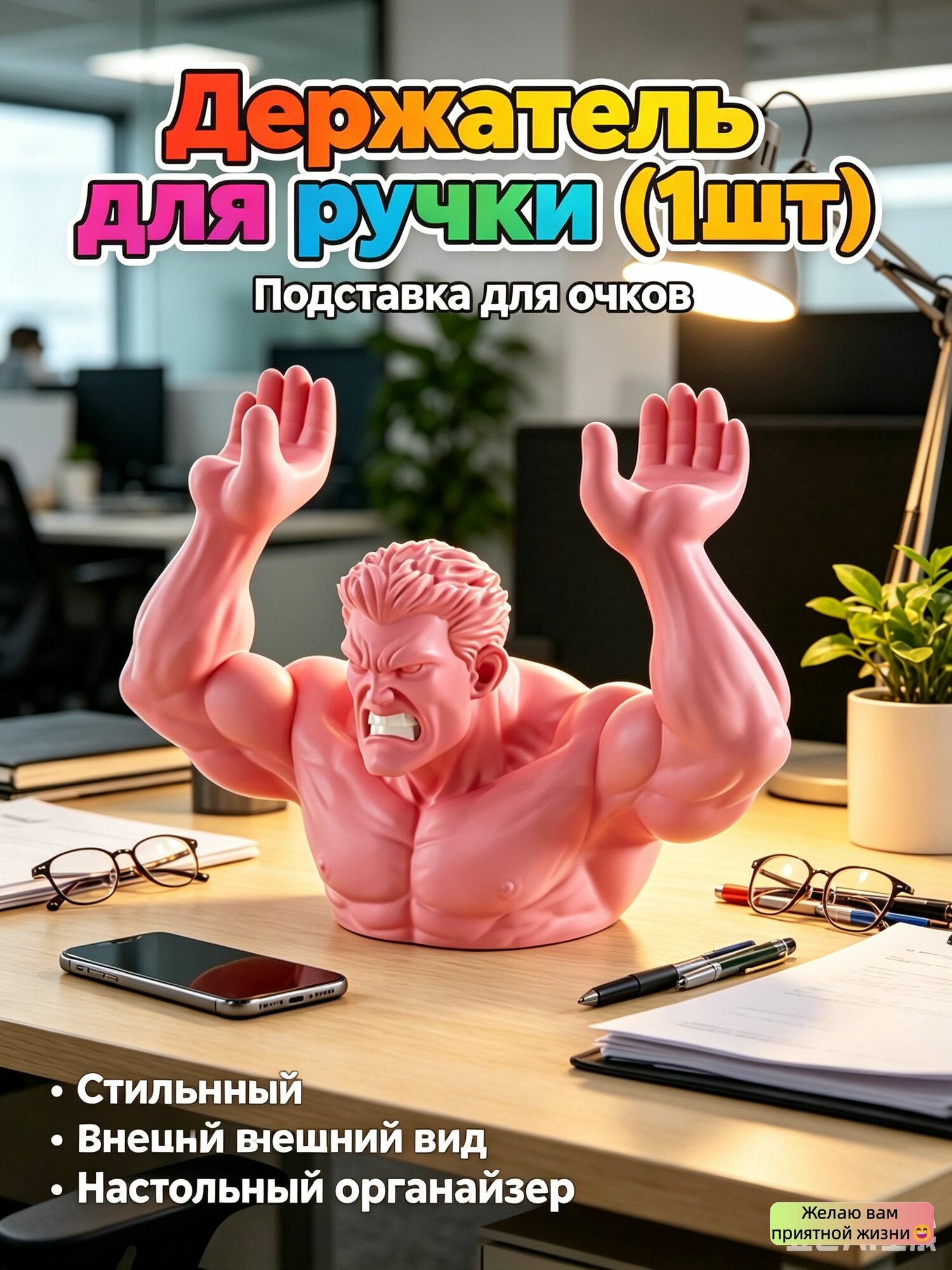 Подставка для ручки "Подставка для очков", пластик, подарочный, розовый