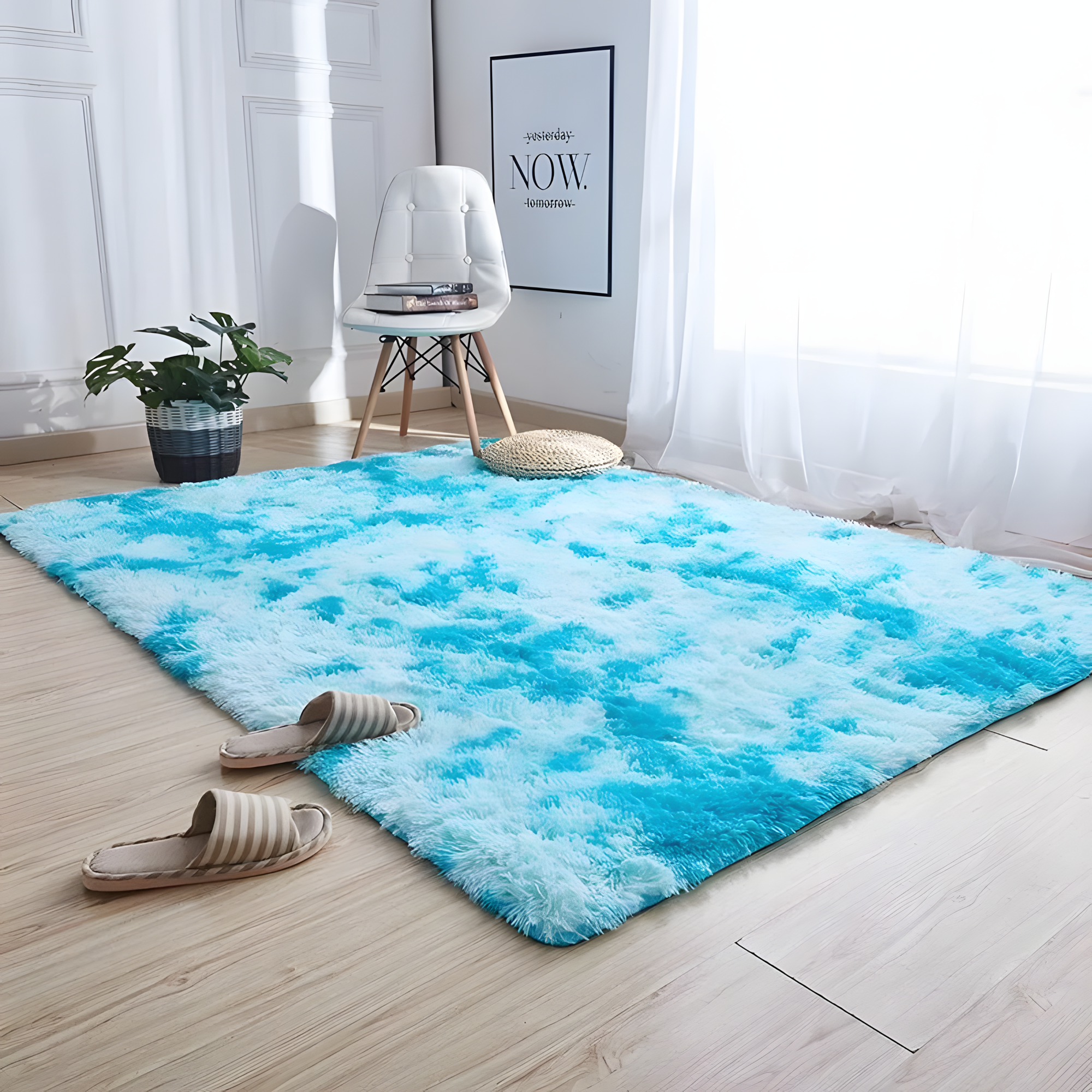 Бирюзовый пушистый ковер 150x200 см, мягкий коврик для спальни и гостиной, шегги