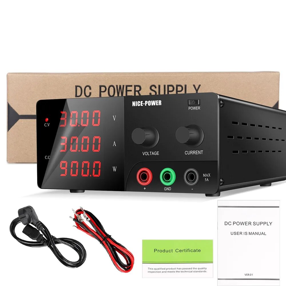 Лабораторный источник питания Nice Power 30В 30А 900Вт, регулируемый блок питания постоянного тока с энкодером, цифровым дисплеем и защитой для зарядки и тестирования