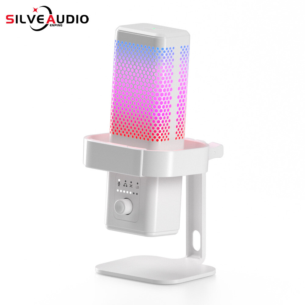 Микрофон с RGB-подсветкой для игр, стриминга и записи - модель GAM-M6, белый цвет