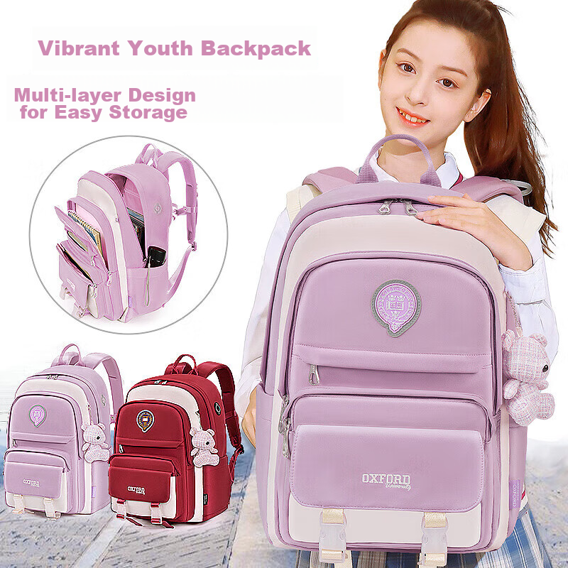 UNIVERSITY OF OXFORD Backpack for Middle School Girls, Lightweight Large Capacity Backpack for Elementary School Students Grades 5-6 And High School Students, Double Shoulder Bag X1017 Purple